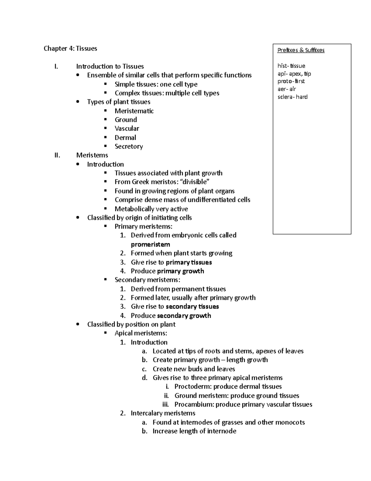 Chapter 4 Plant Tissue Notes Chapter 4 Tissues I Introduction To