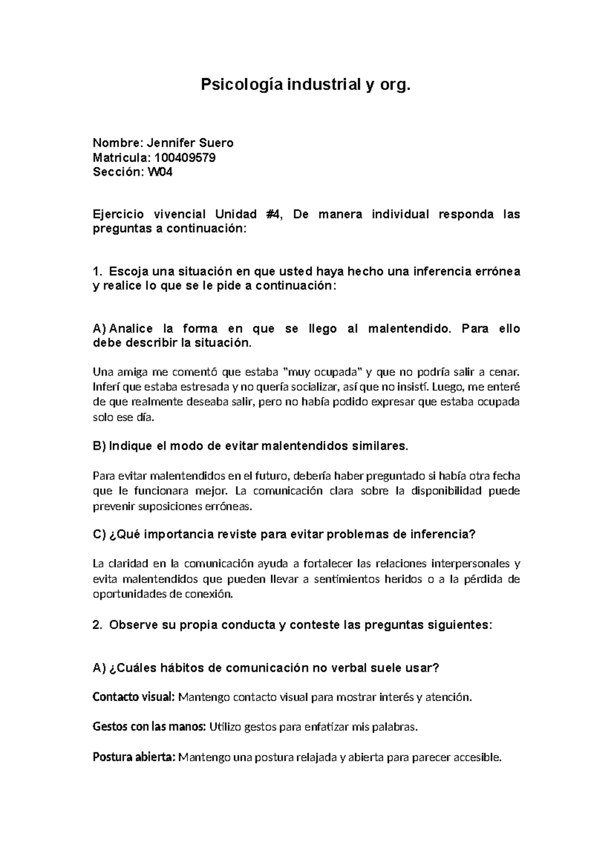 Psicología industrial y org. #4 - Nombre: Jennifer Suero Matricula ...