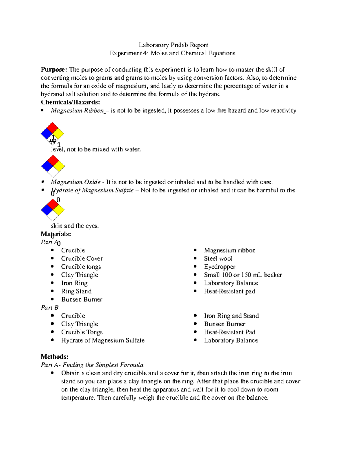 Laboratory Prelab Report week 4 - Laboratory Prelab Report Experiment 4 ...