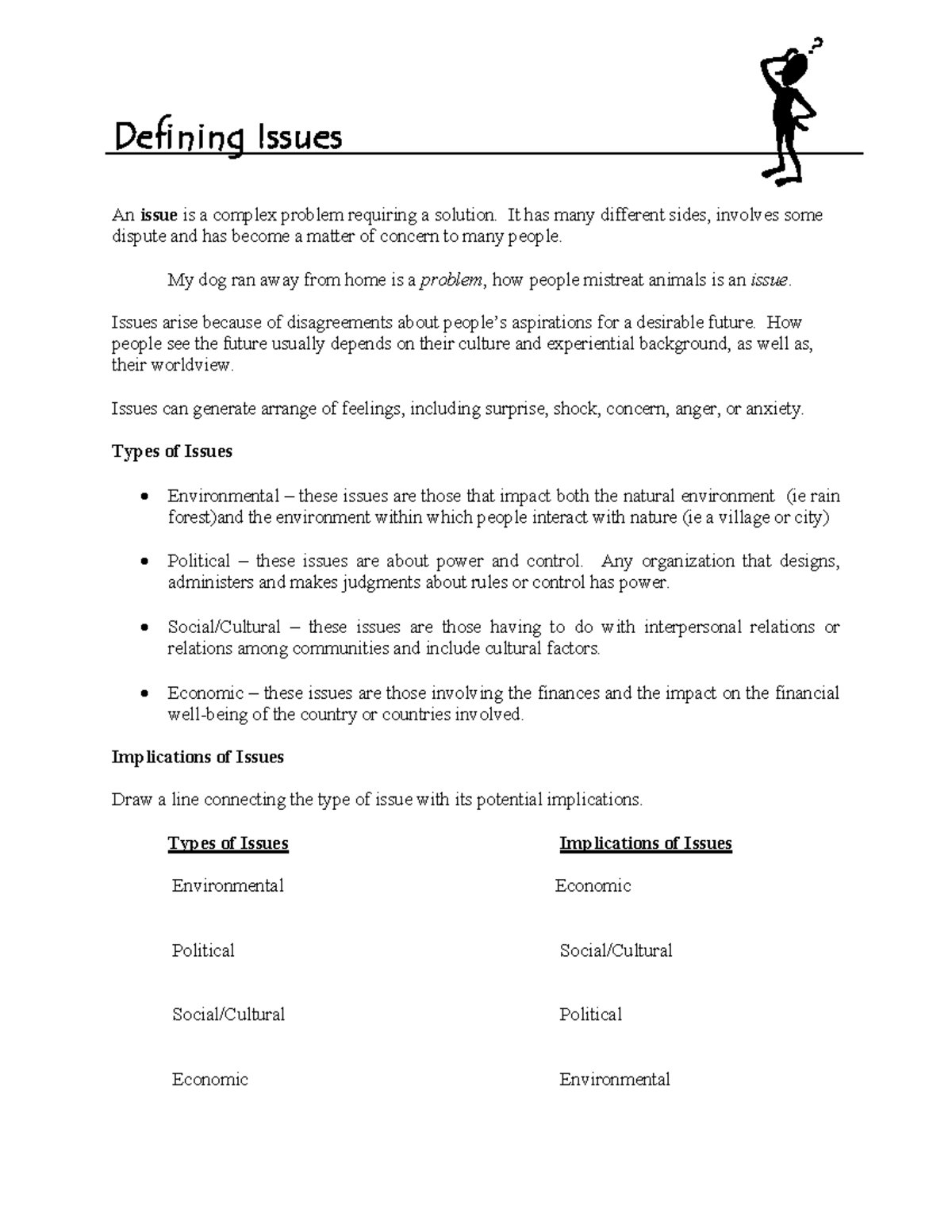 Defining issues - Defining Issues An issue is a complex problem ...