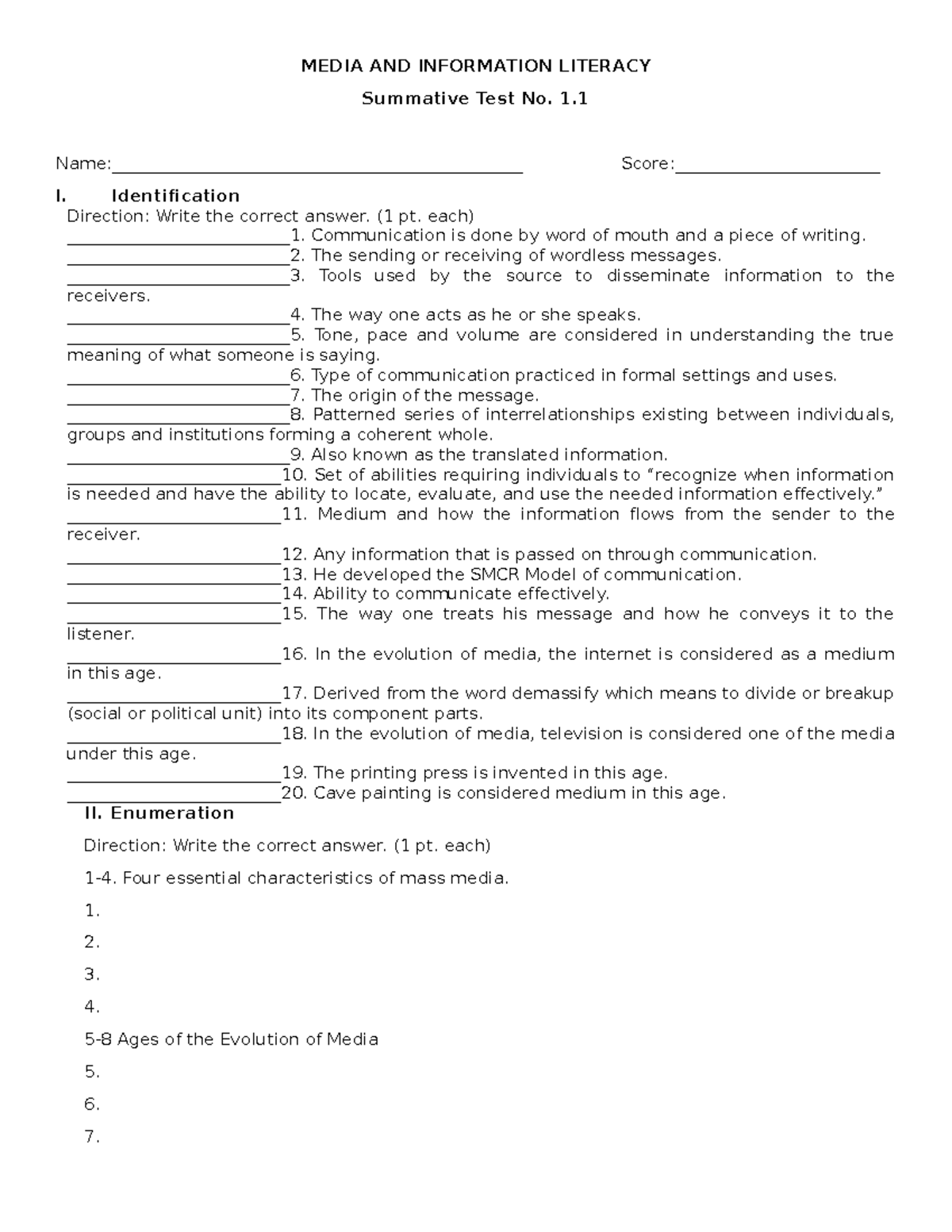 Summative Media and Information Literacy Quarter 1 - MEDIA AND ...