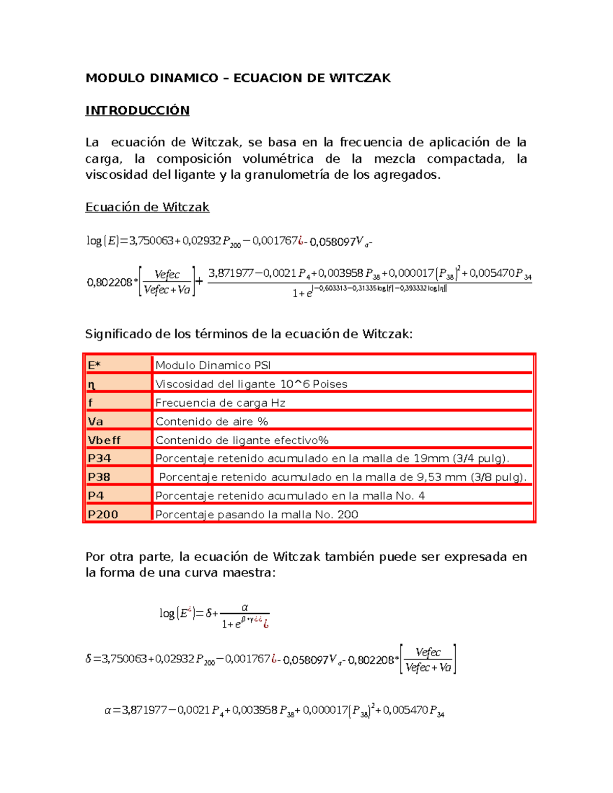 Taller Modulo Dinamico Witczak - MODULO DINAMICO – ECUACION DE WITCZAK ...