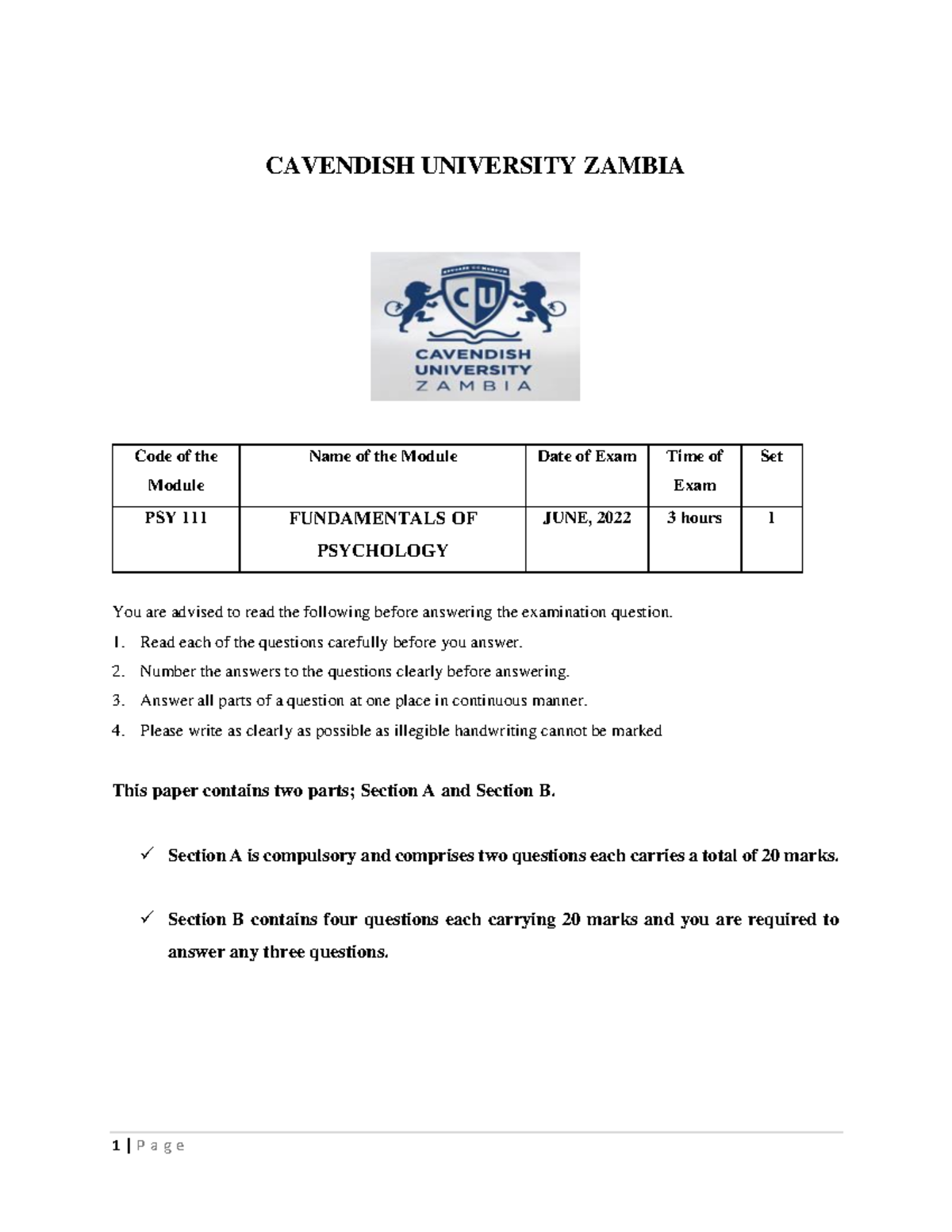 PSY111- Social Psychology Notes - CAVENDISH UNIVERSITY ZAMBIA Code of ...