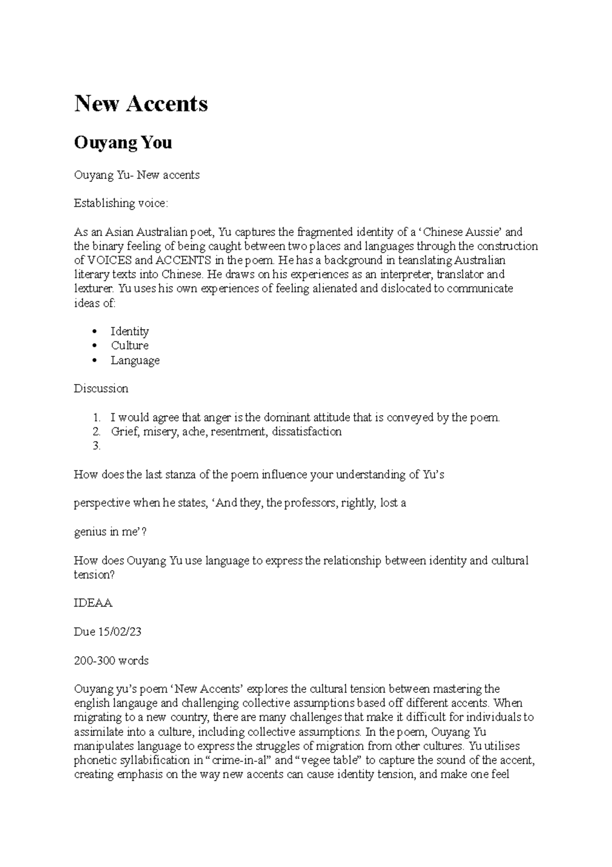 Study notes Ouyang YU AAP - New Accents Ouyang You Ouyang Yu- New ...
