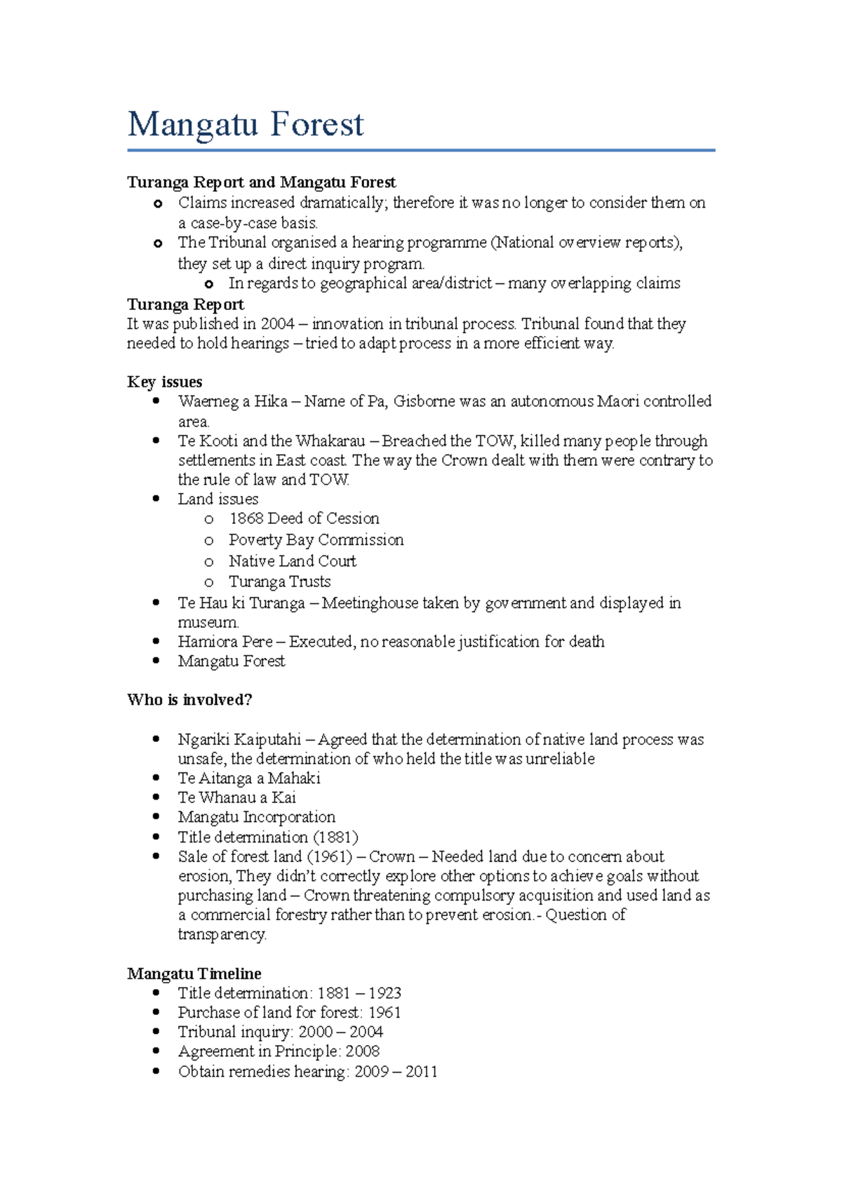 Mangatu Forest - Case - Mangatu Forest Turanga Report and Mangatu ...