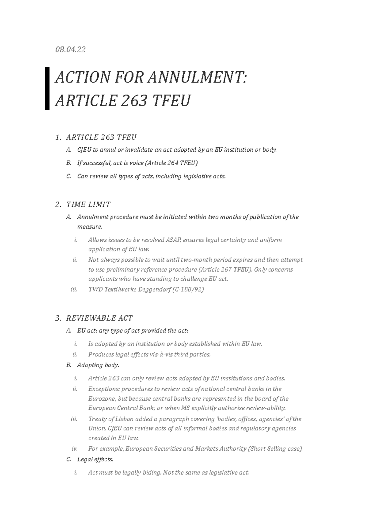Action for Annulment copy - 08. ACTION FOR ANNULMENT: ARTICLE 263 TFEU ...