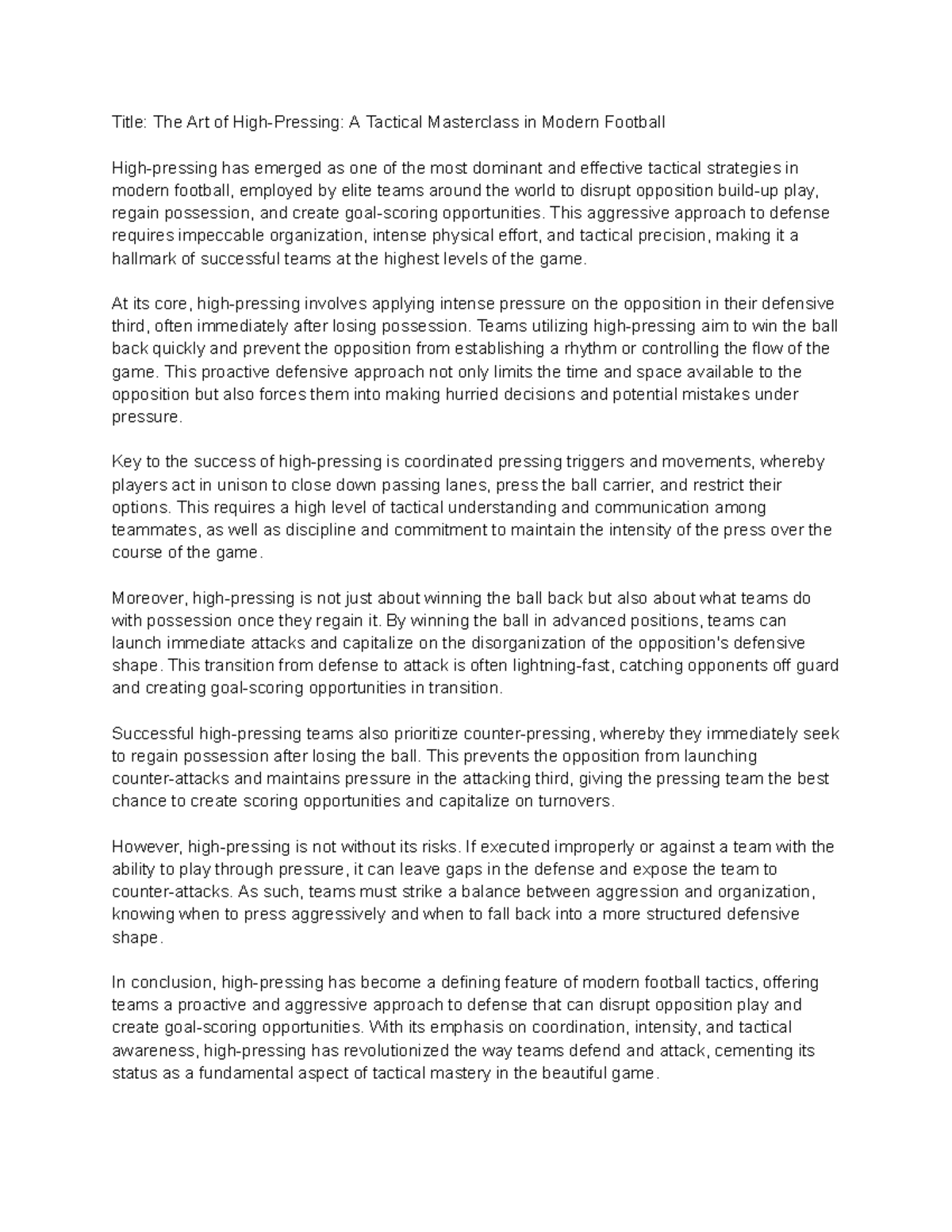 The Art of High-Pressing A Tactical Masterclass in Modern Football ...