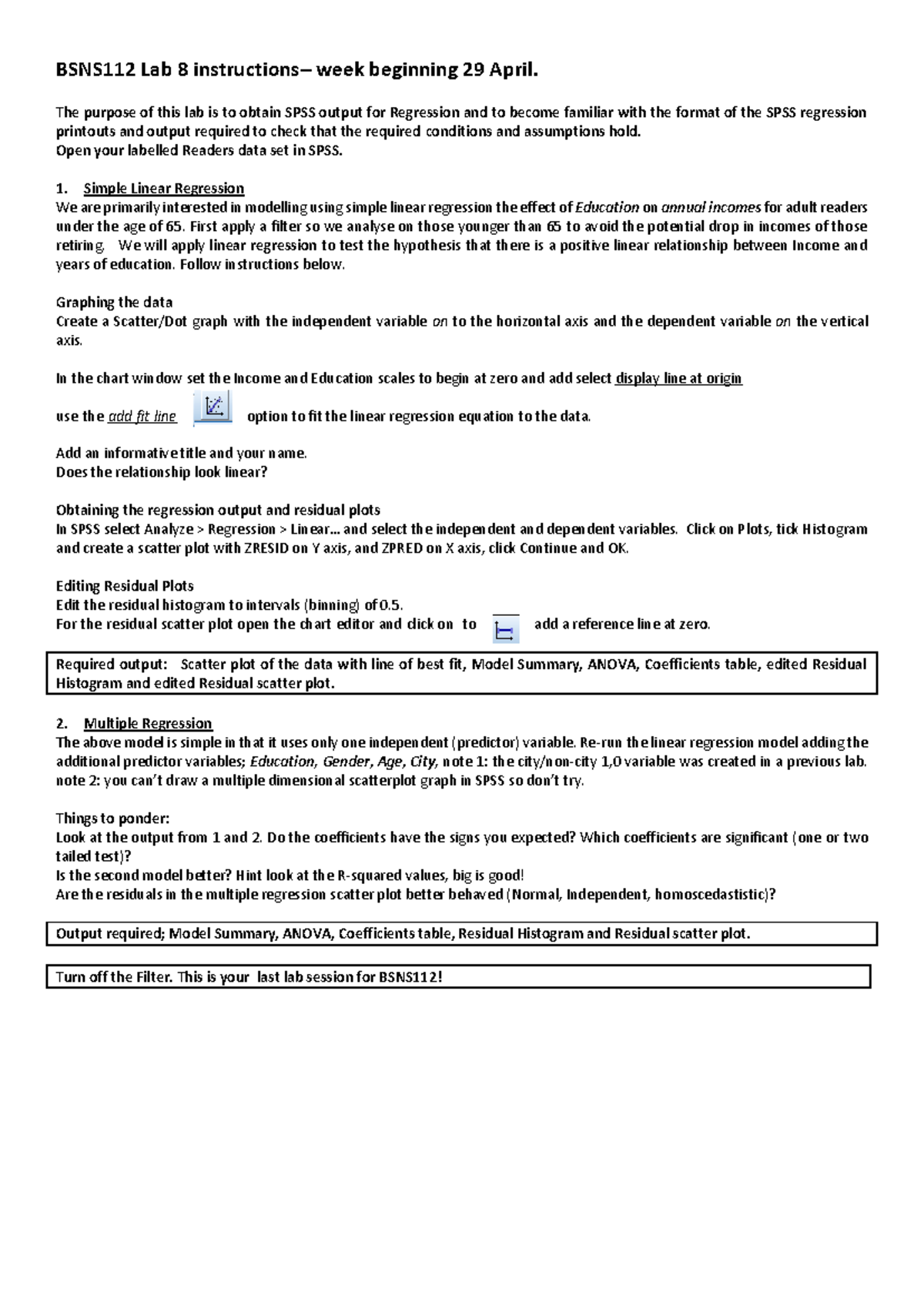 Lab 8 instructions - BSNS112 Lab 8 instructions– week beginning 29 April. The purpose of this ...