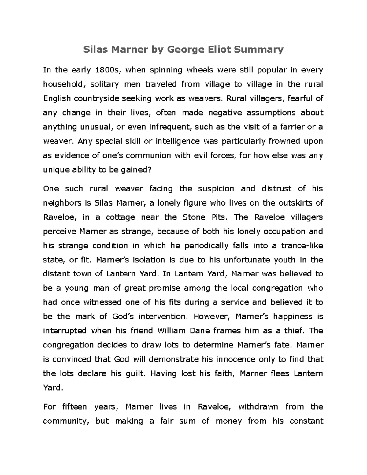 Silas Marner by George Eliot Summary - Naming and Necessity - Silas ...