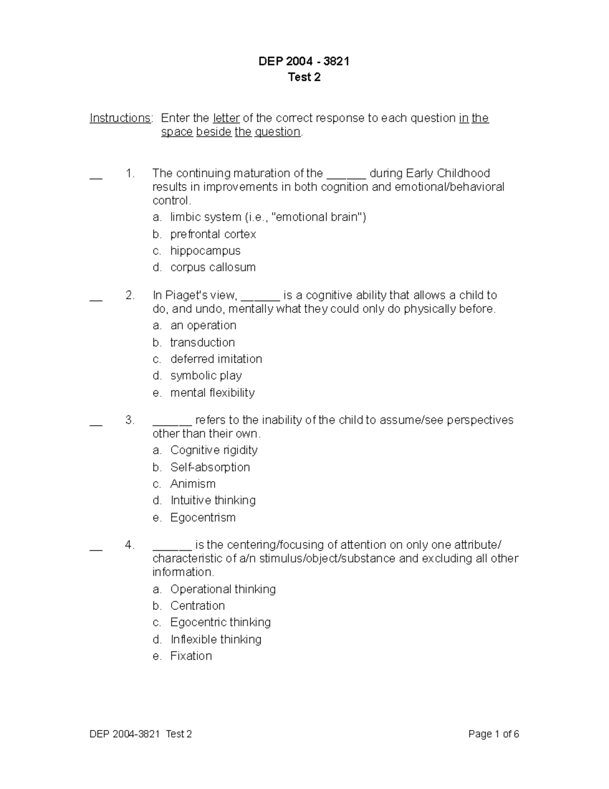 DEP 2004 3821 Test 2 - Human growth and development test answered - DEP ...