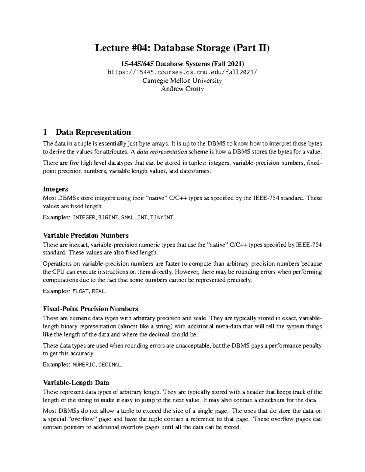 04-storage 2 - Resumen - Lecture #04: Database Storage (Part II) 15-445/645 Database Systems ...