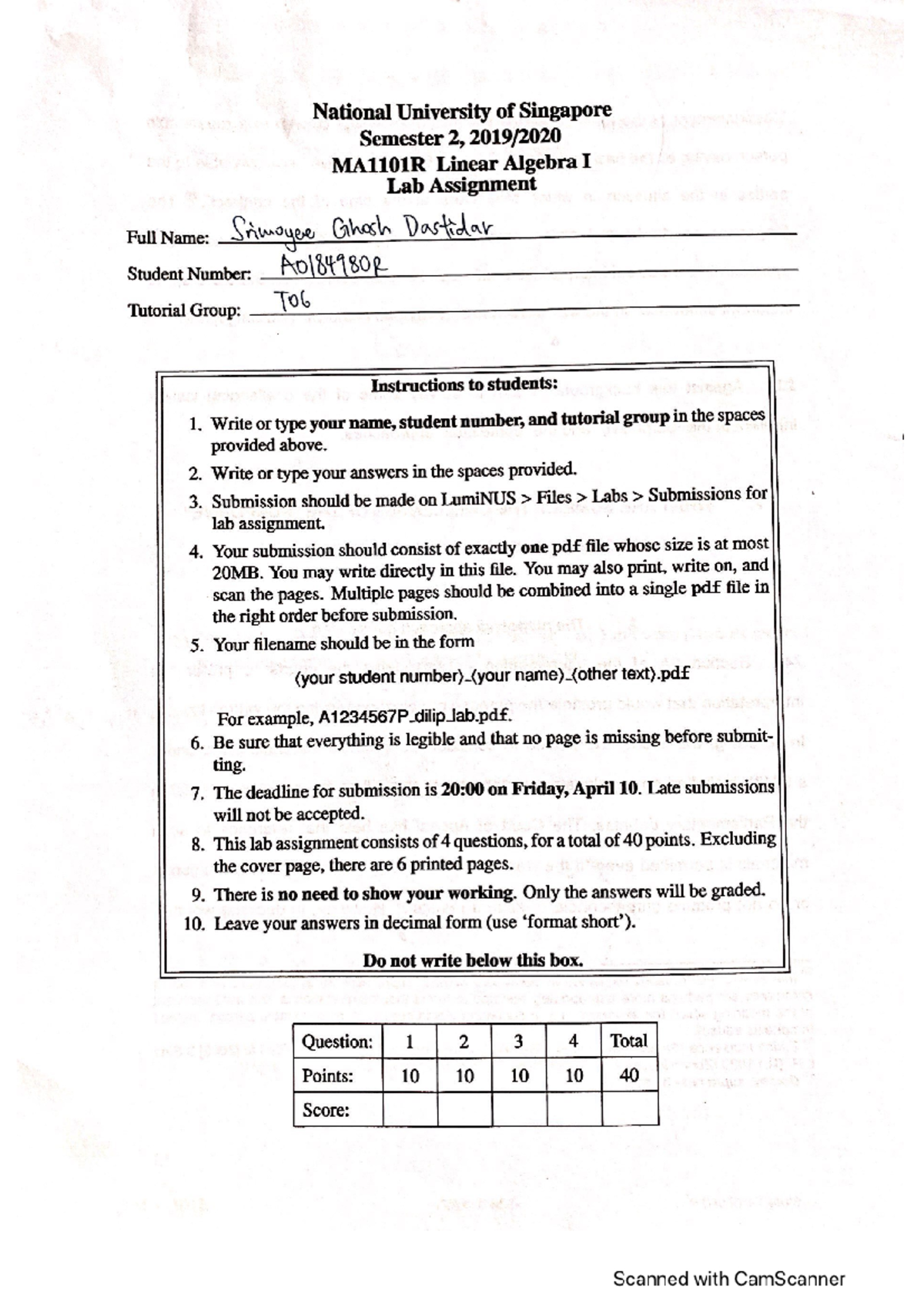 ma1101r lab assignment - MA1101R - Studocu