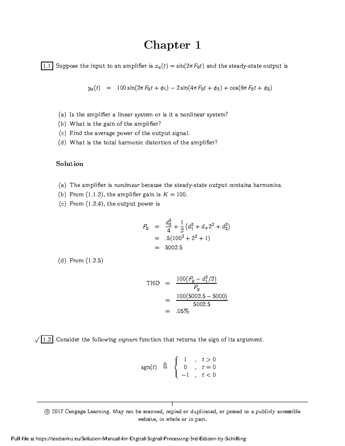 Pdfcoffee - 212 - Chapter 1 1 Suppose the input to an amplifier is xa(t) = sin(2πF 0 t) and the ...
