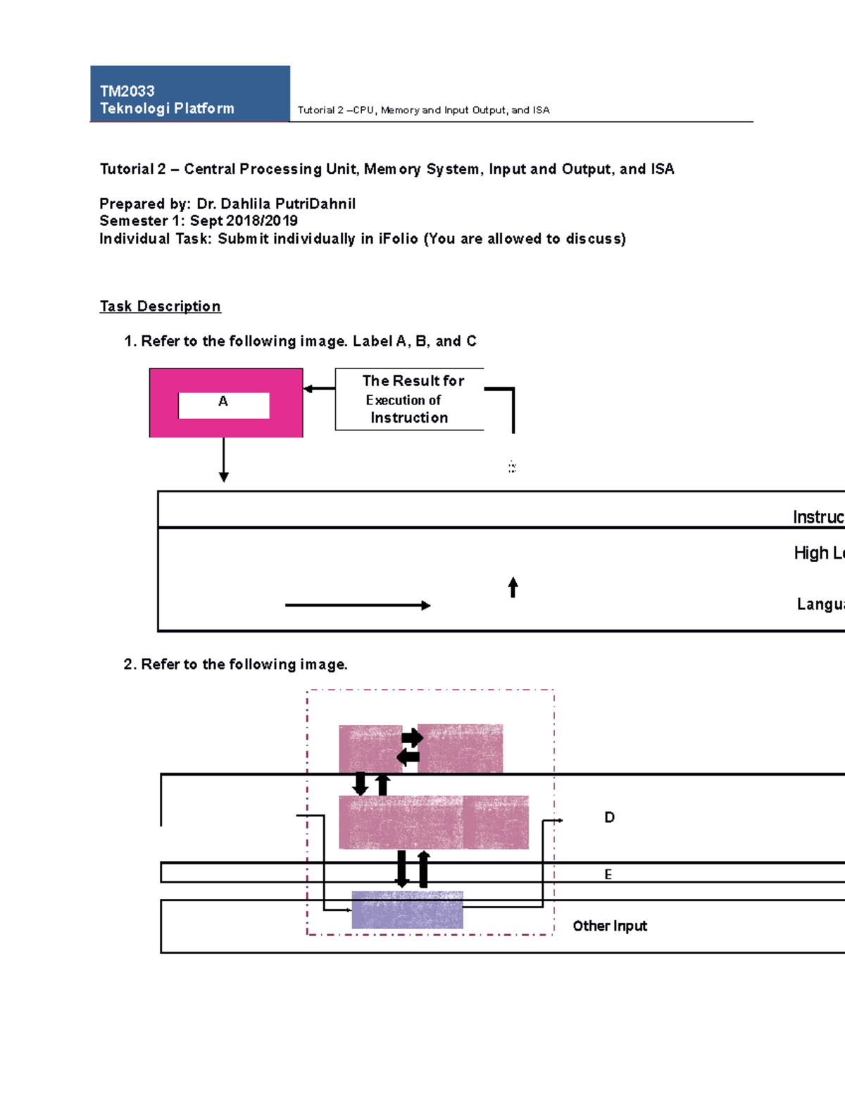 Tutorial 2 TM2033 CPU Memory and Input Outpt and ISA - TM2033 Teknologi Platform Tutorial 2 ...