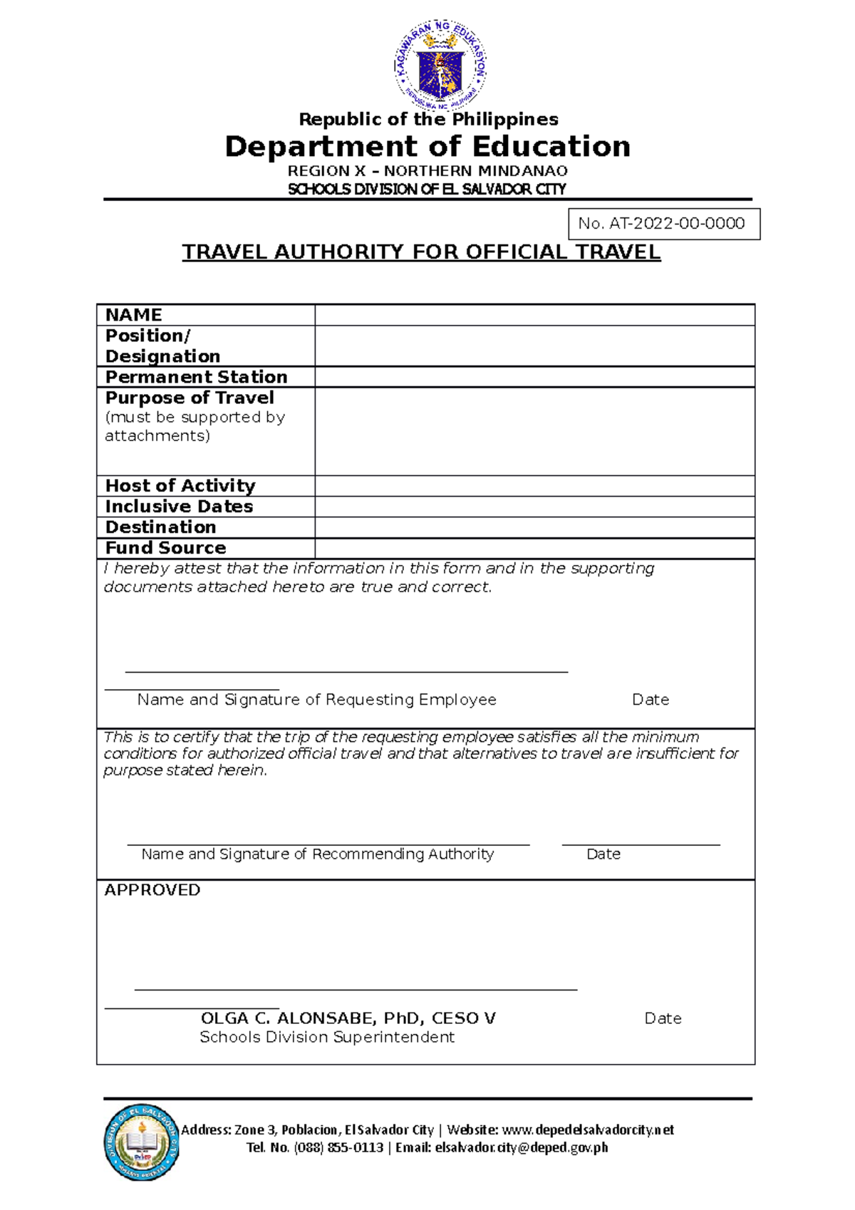 Authority to Travel DO432022 - Republic of the Philippines Department ...