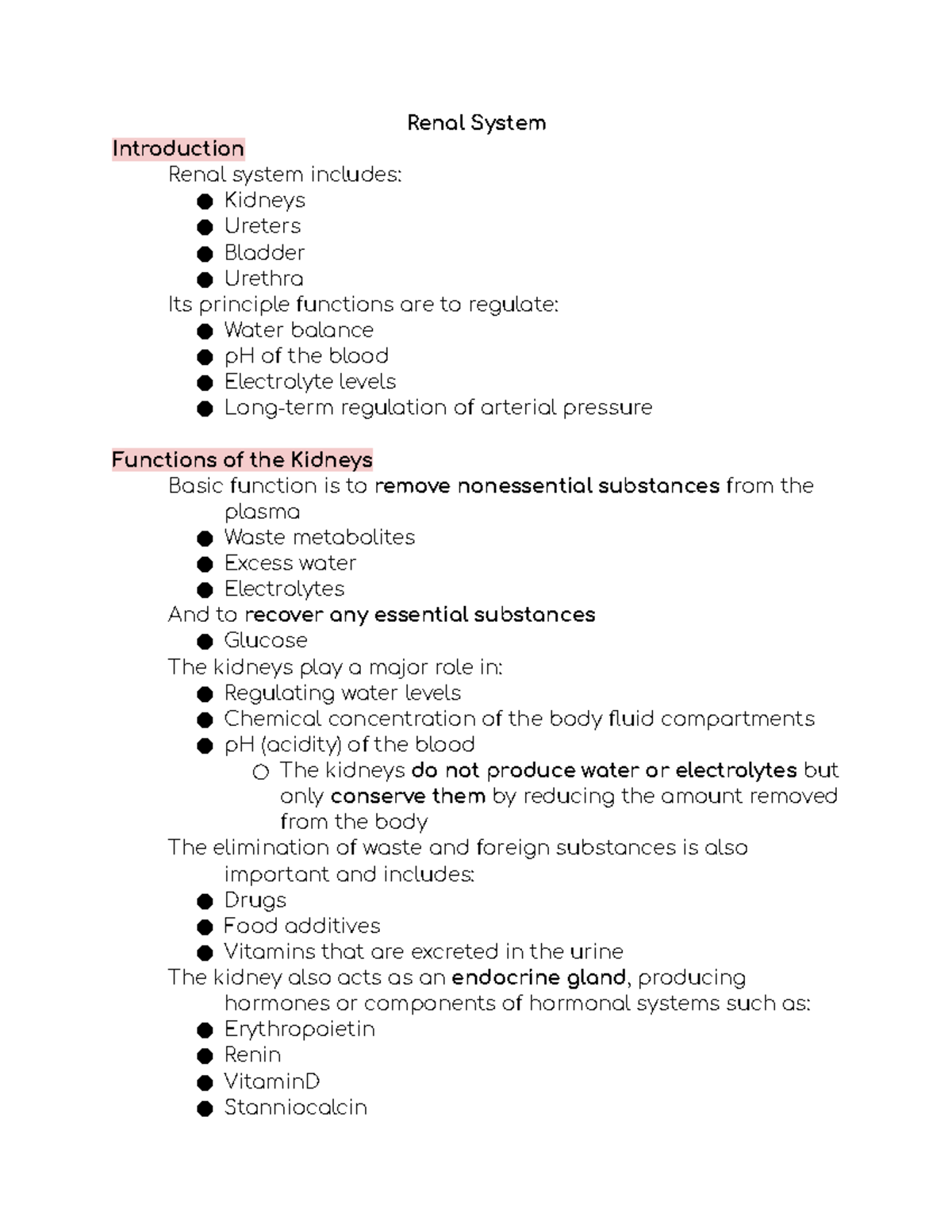 Renal System - Renal System Introduction Renal system includes: Kidneys ...