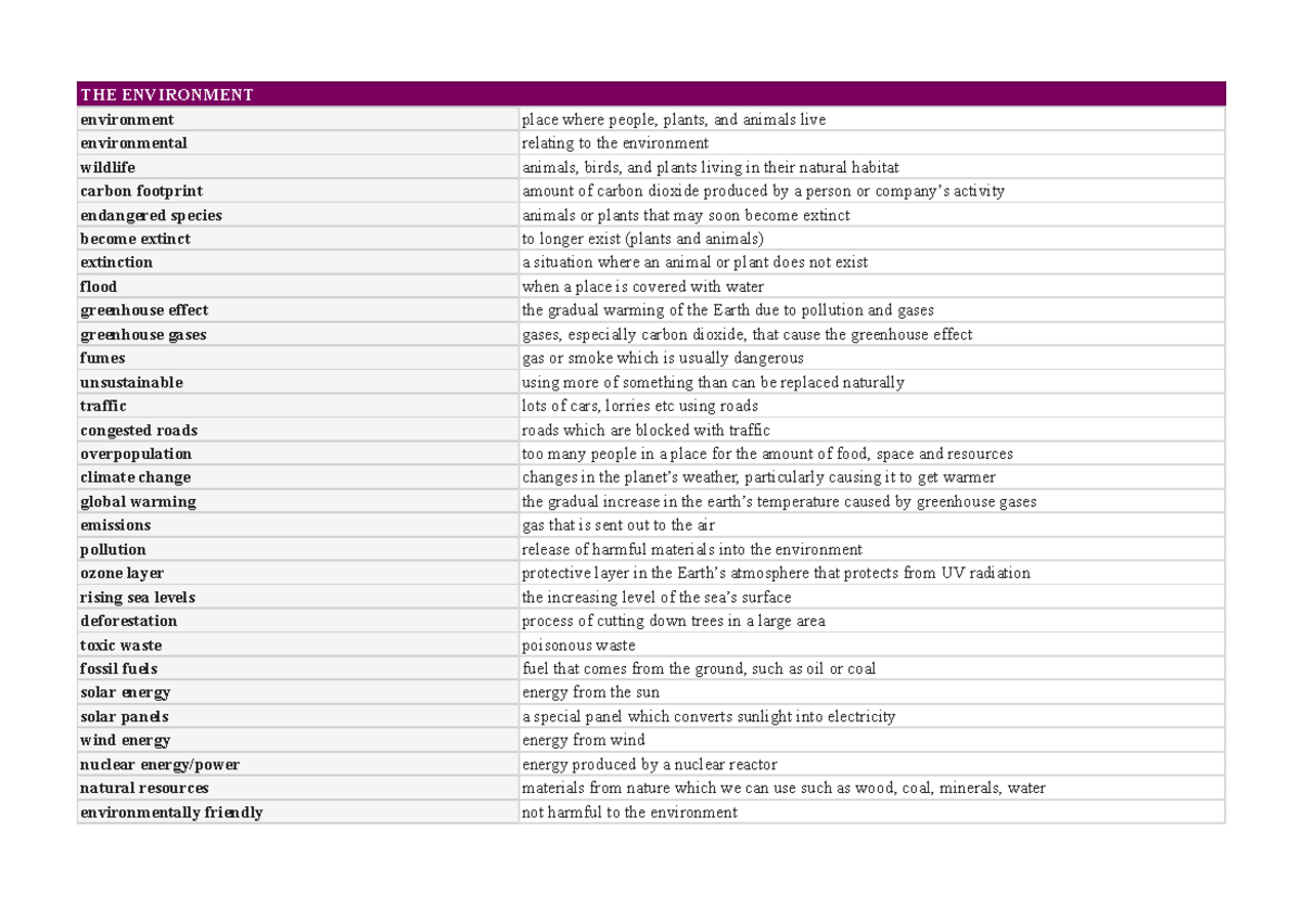 PDF-FCE- Vocabulary - THE ENVIRONMENT environment place where people ...