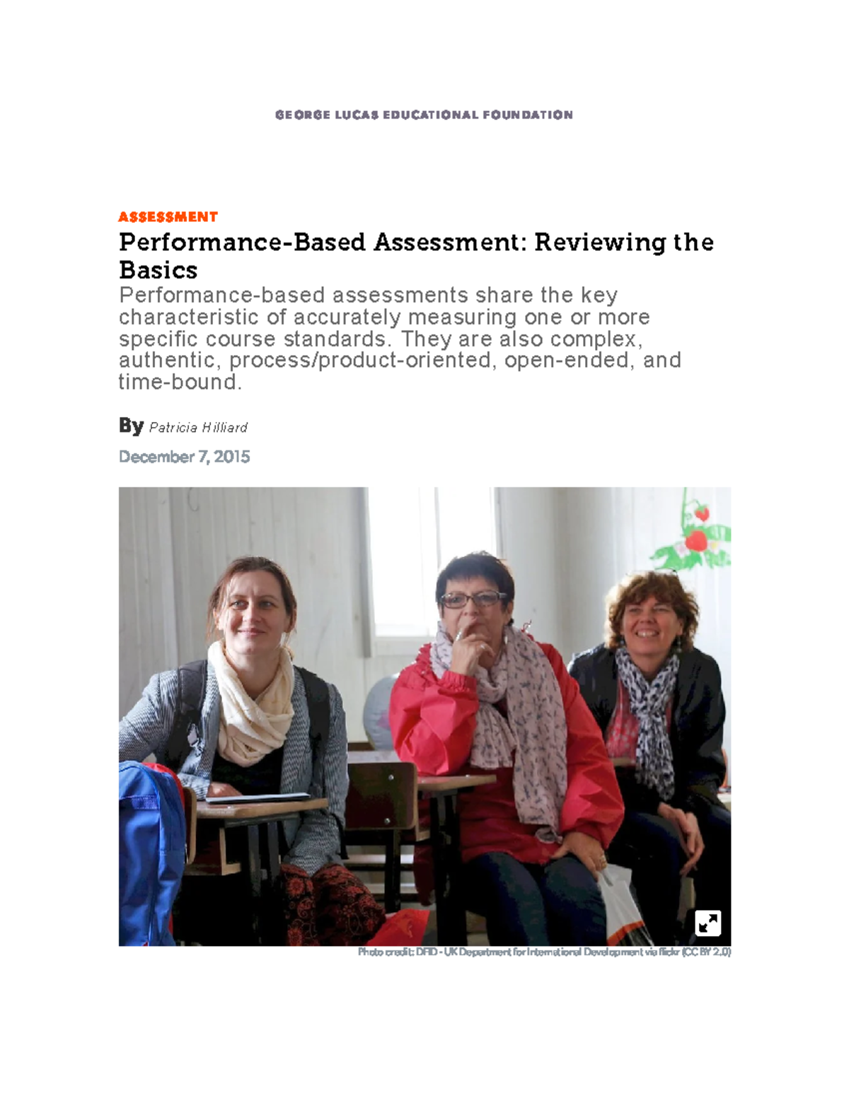 Performance-Based Assessment Reviewing the Basics Edutopia - AS S E S S ...