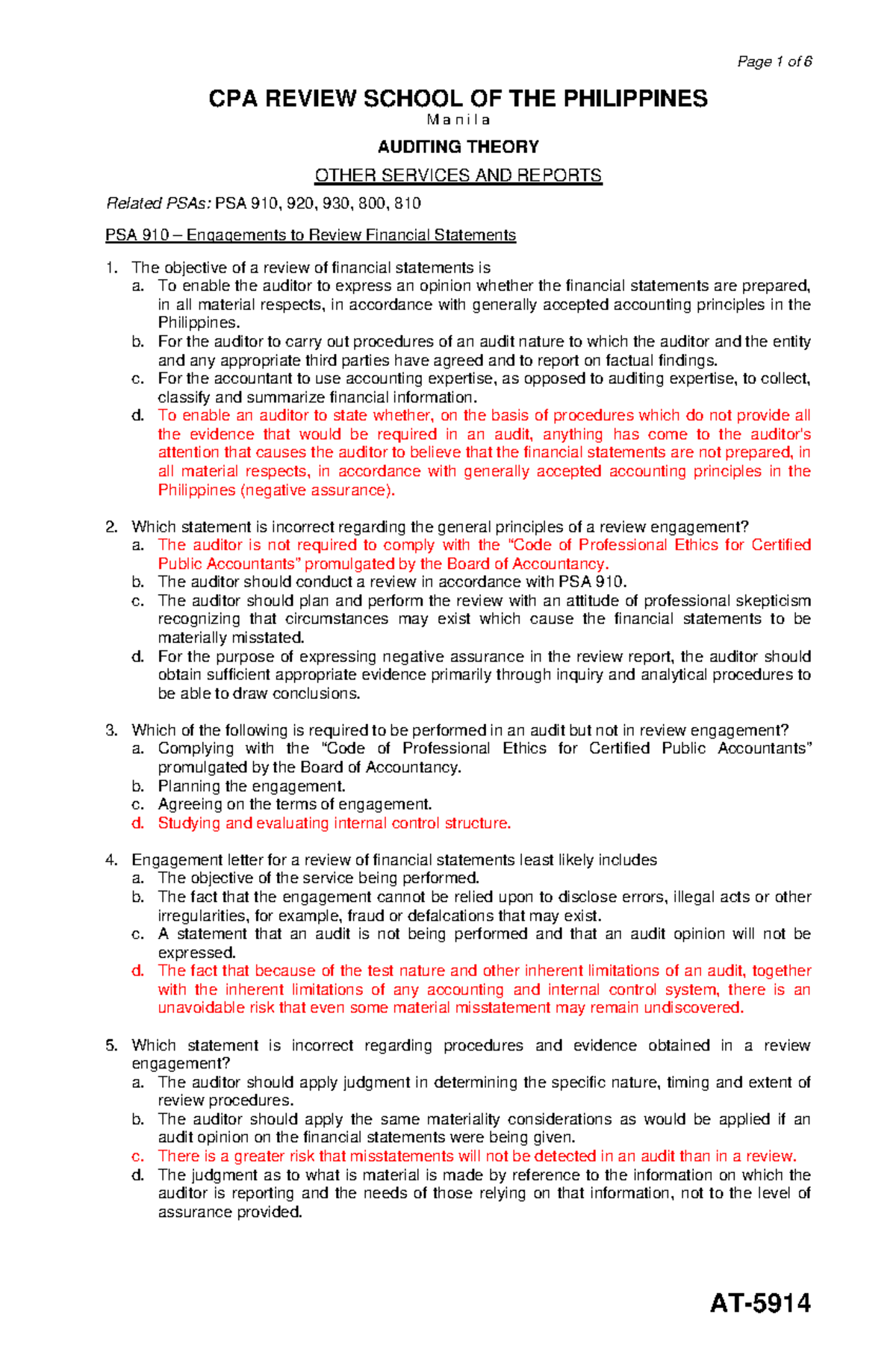 AT-other services and reports(CPAR) - CPA REVIEW SCHOOL OF THE ...