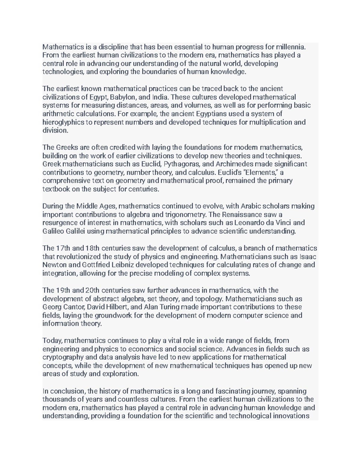 History of mathmatics - Mathematics is a discipline that has been ...