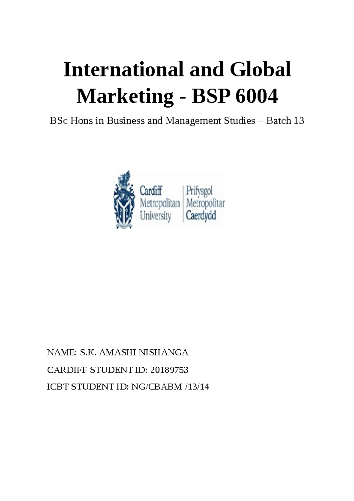 BSc BM BSP 6004 2018 9753 - International and Global Marketing - BSP ...