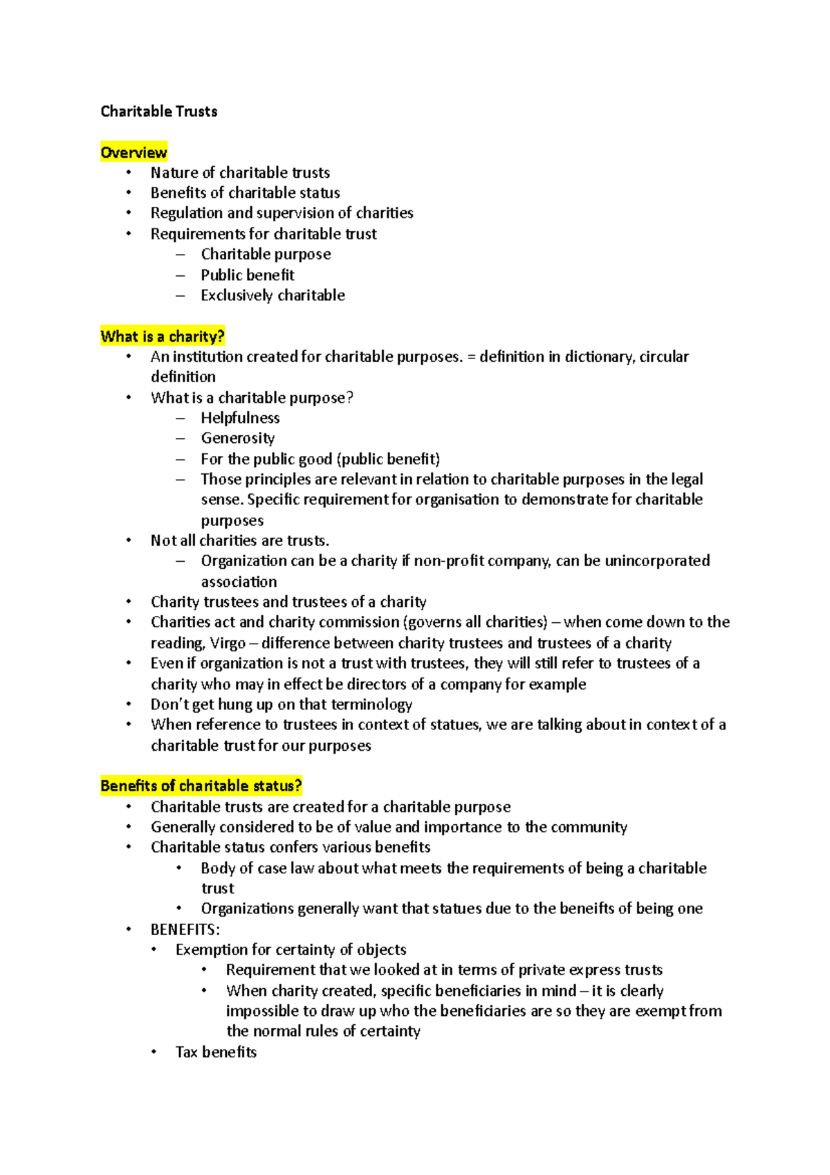 Charitable Trusts - Lecture notes 1-3 - Charitable Trusts Overview ...