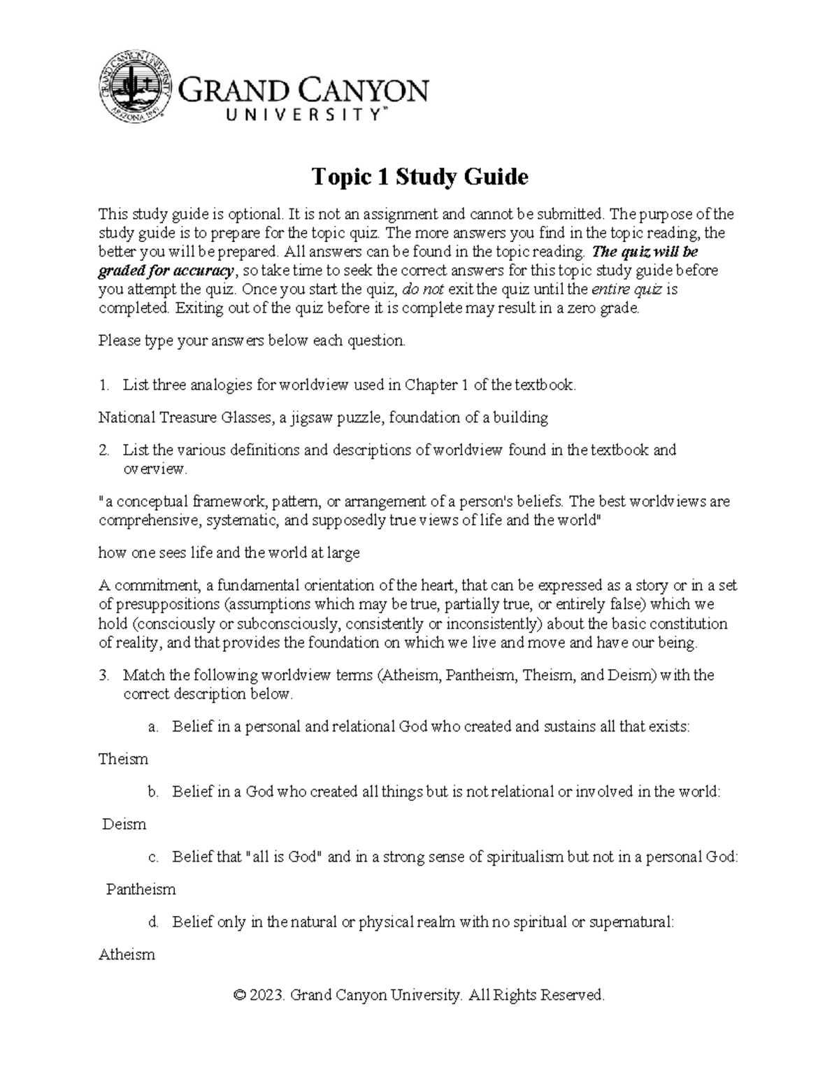 CWV 101/301 Topic 1 Study Guide - Topic 1 Study Guide This study guide ...