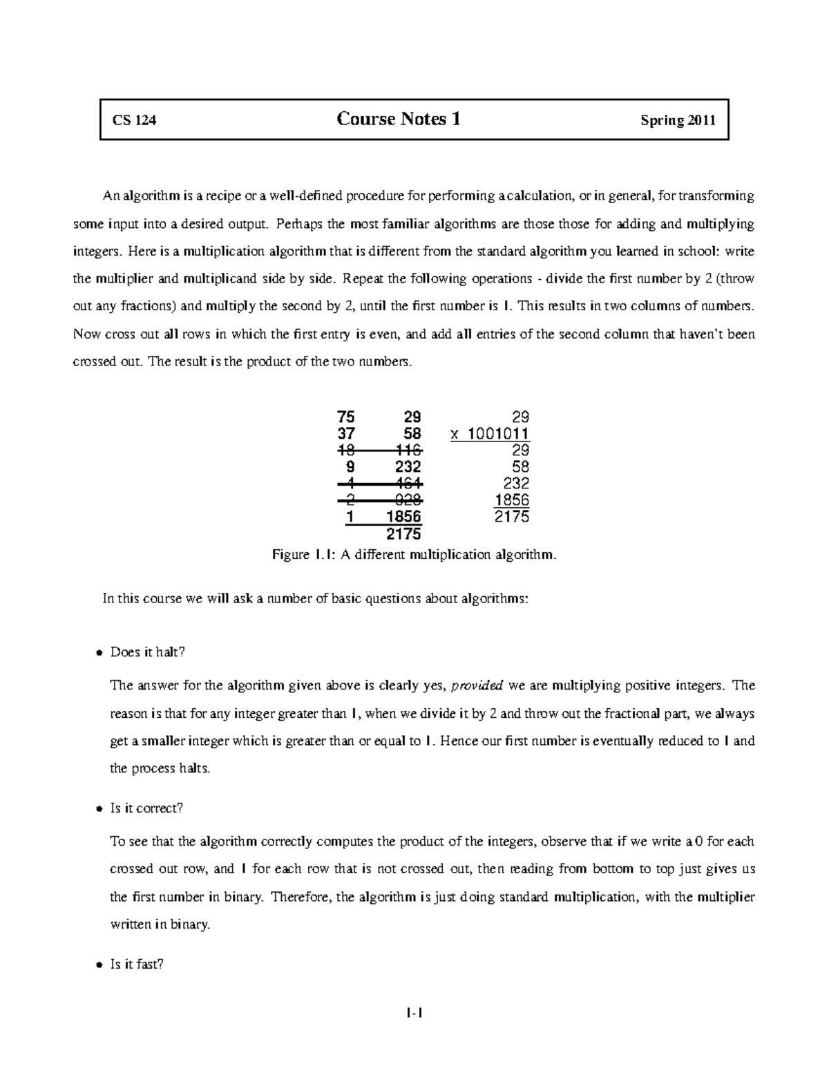 Lec1 Lecture Notes 1 Cs 124 Course Notes 1 Spring 2011 An Algorithm 4468