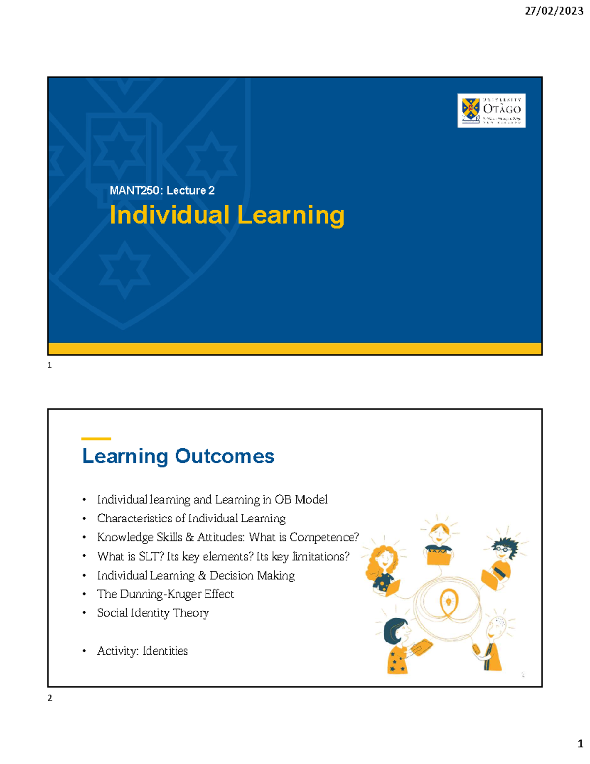Lecture 2 - Individual Learning - Individual Learning MANT250: Lecture ...
