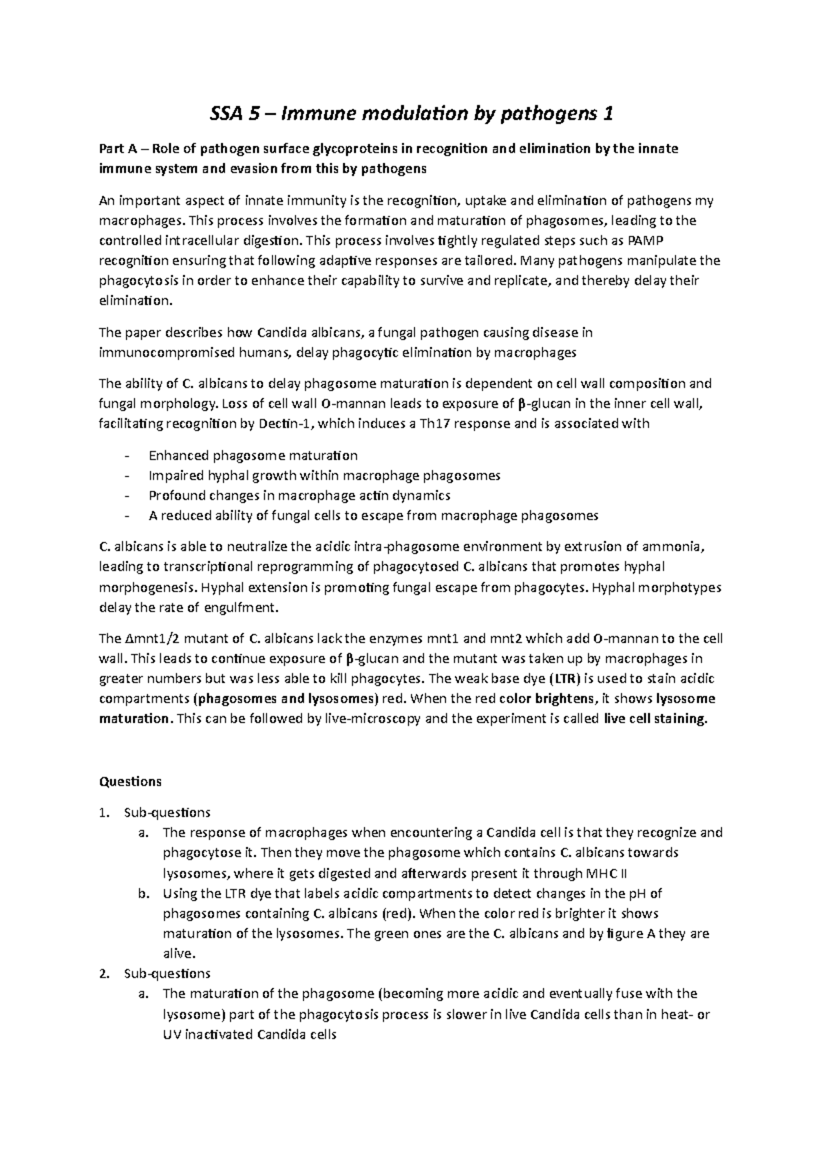 SSA 5 - Immune modulation by pathogens 1 - SSA 5 – Immune modulation by ...
