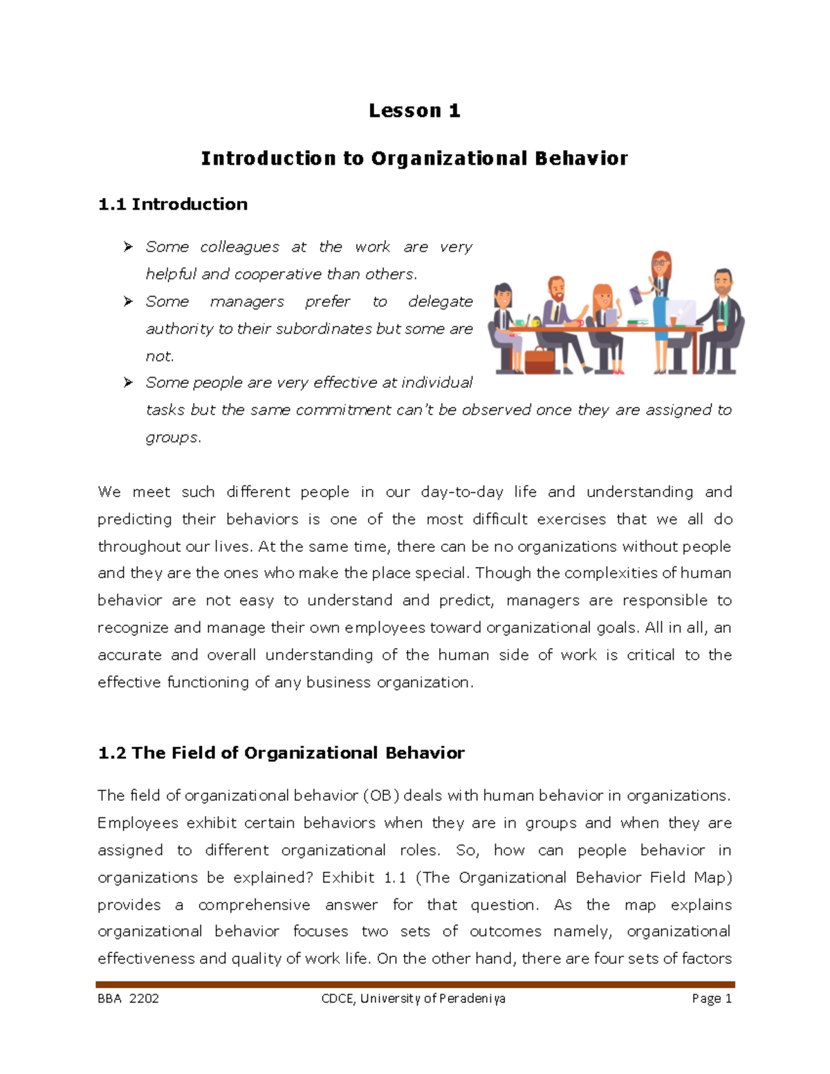 Lesson 1 Introduction OB - Lesson 1 Introduction to Organizational ...