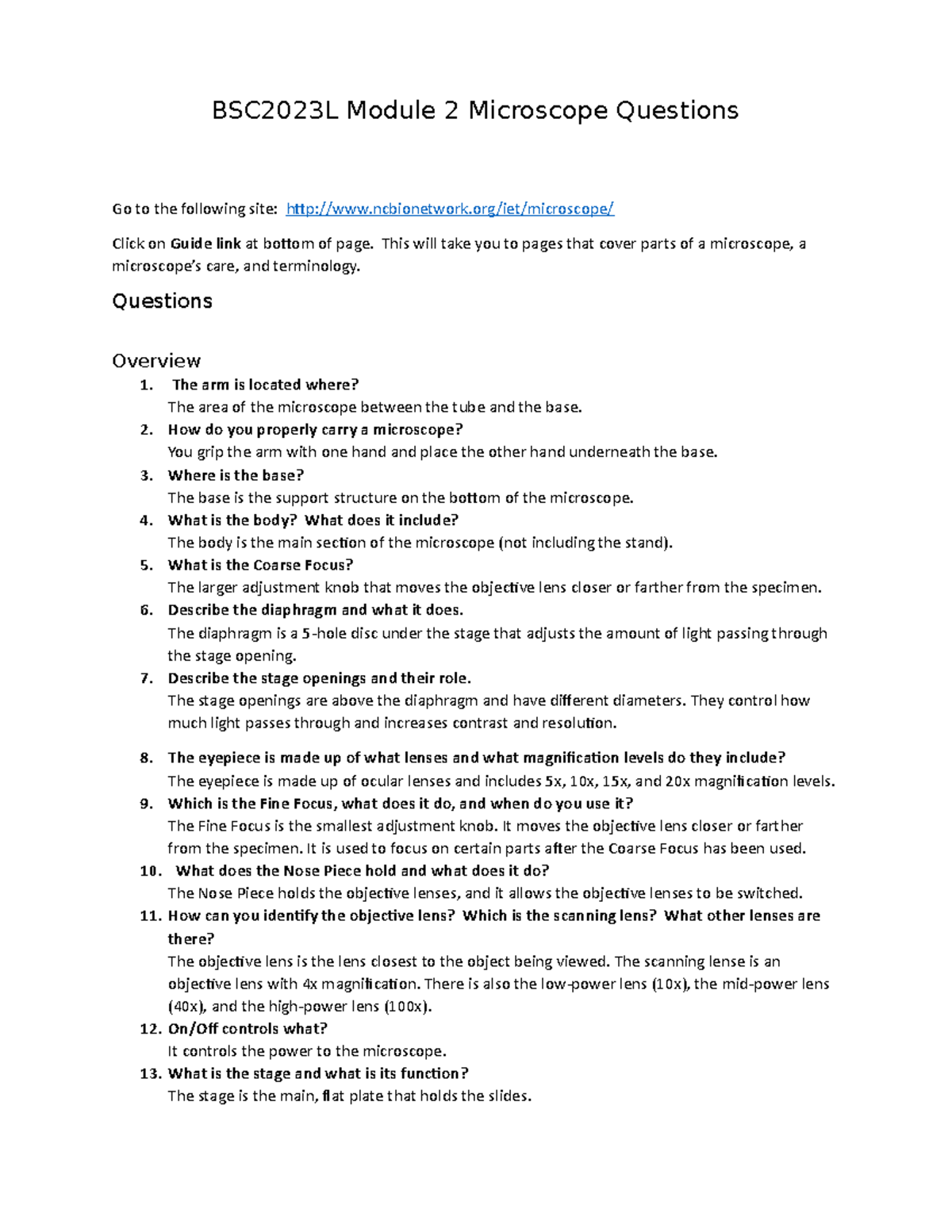 Lab 2 Microscope Questions - BSC2023L Module 2 Microscope Questions Go ...