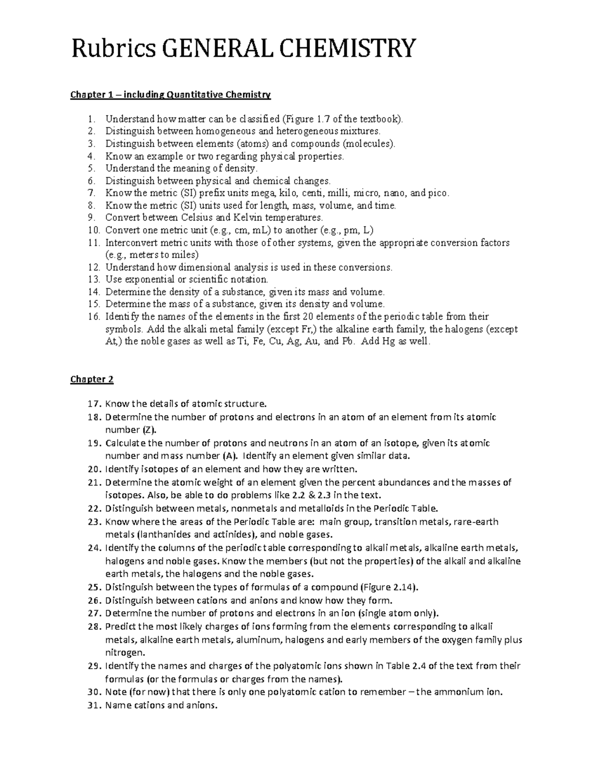 Rubrics+General+Chemistry - Rubrics GENERAL CHEMISTRY Chapter 1 ...