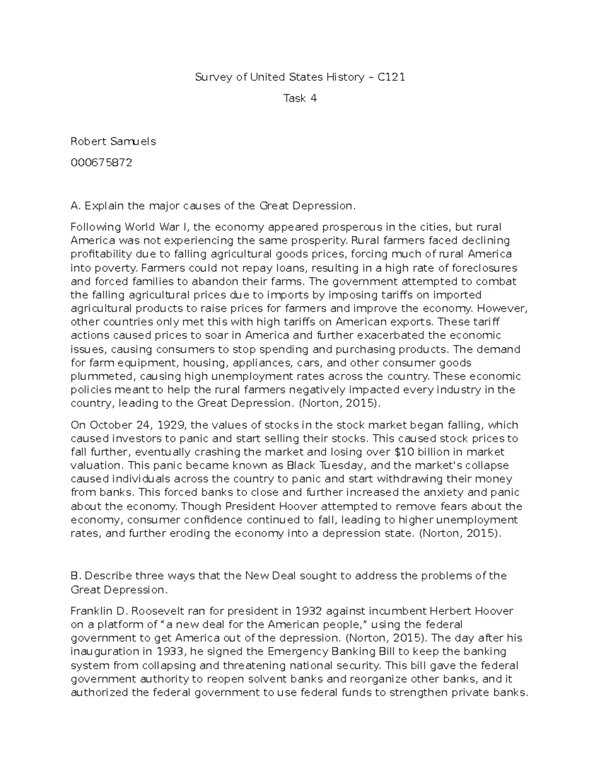 C121 Task 4 - Passsed - Survey of United States History – C Task 4 ...