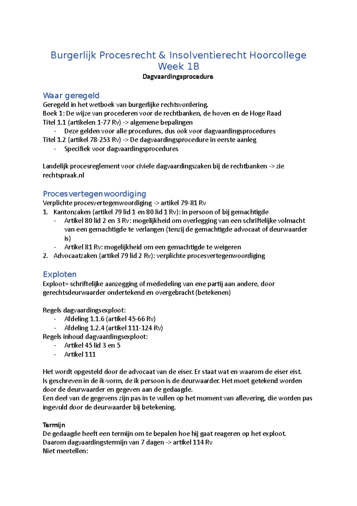 Bpi Hoorcollege Week 1b Burgerlijk Procesrecht And Insolventierecht