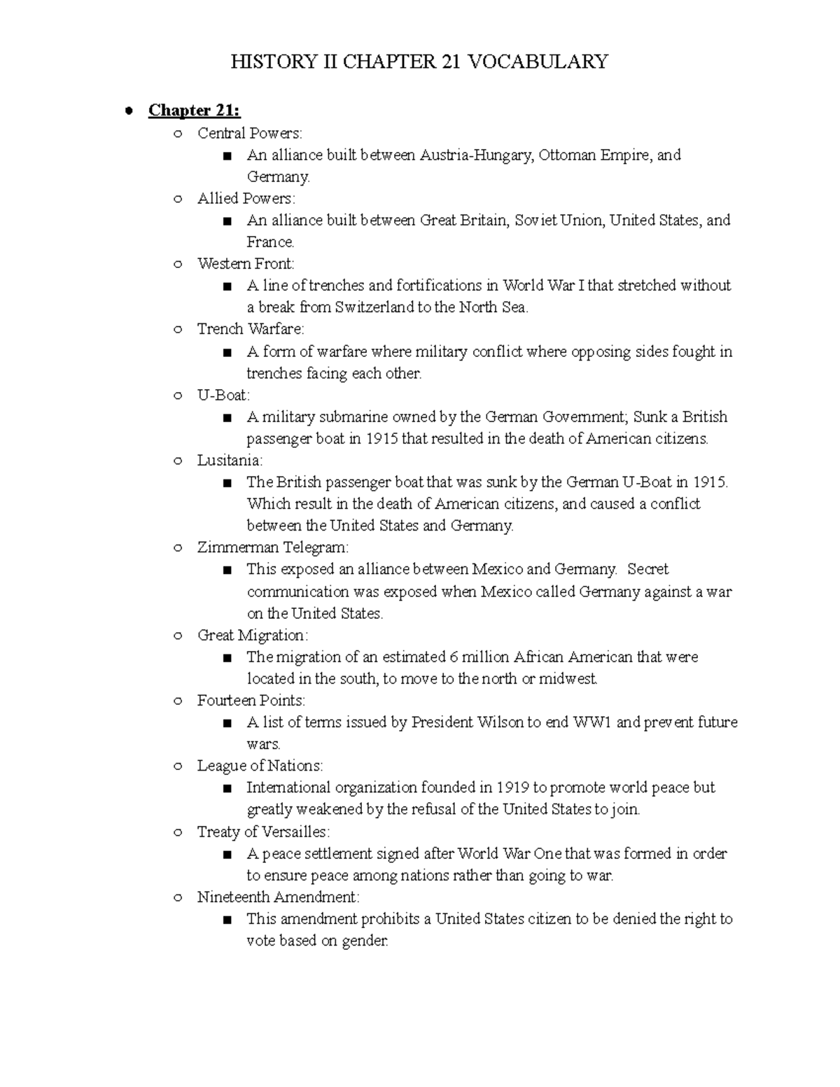 History II Chapter 21 Vocabulary - HISTORY II CHAPTER 21 VOCABULARY ...