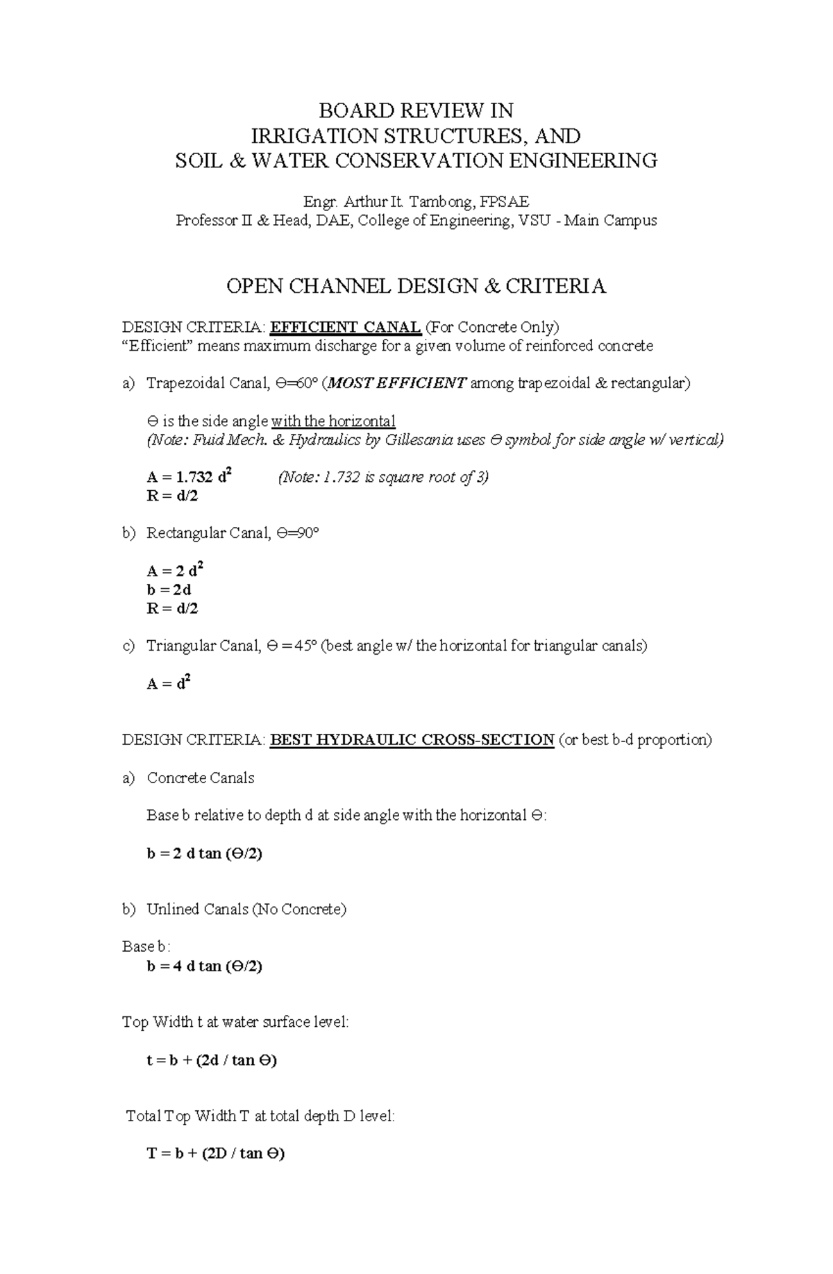 Reviewer - Irrigation SWCE Problems with solns and formulas - BOARD ...