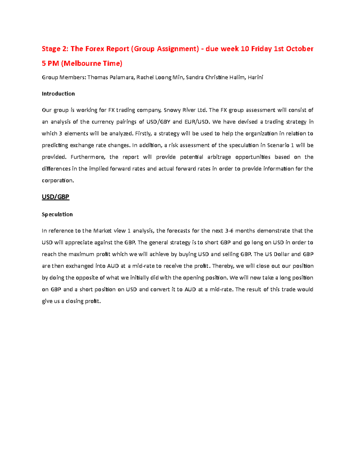 Group Financial assessment 2: Forex report - BAFI1001 - RMIT University ...