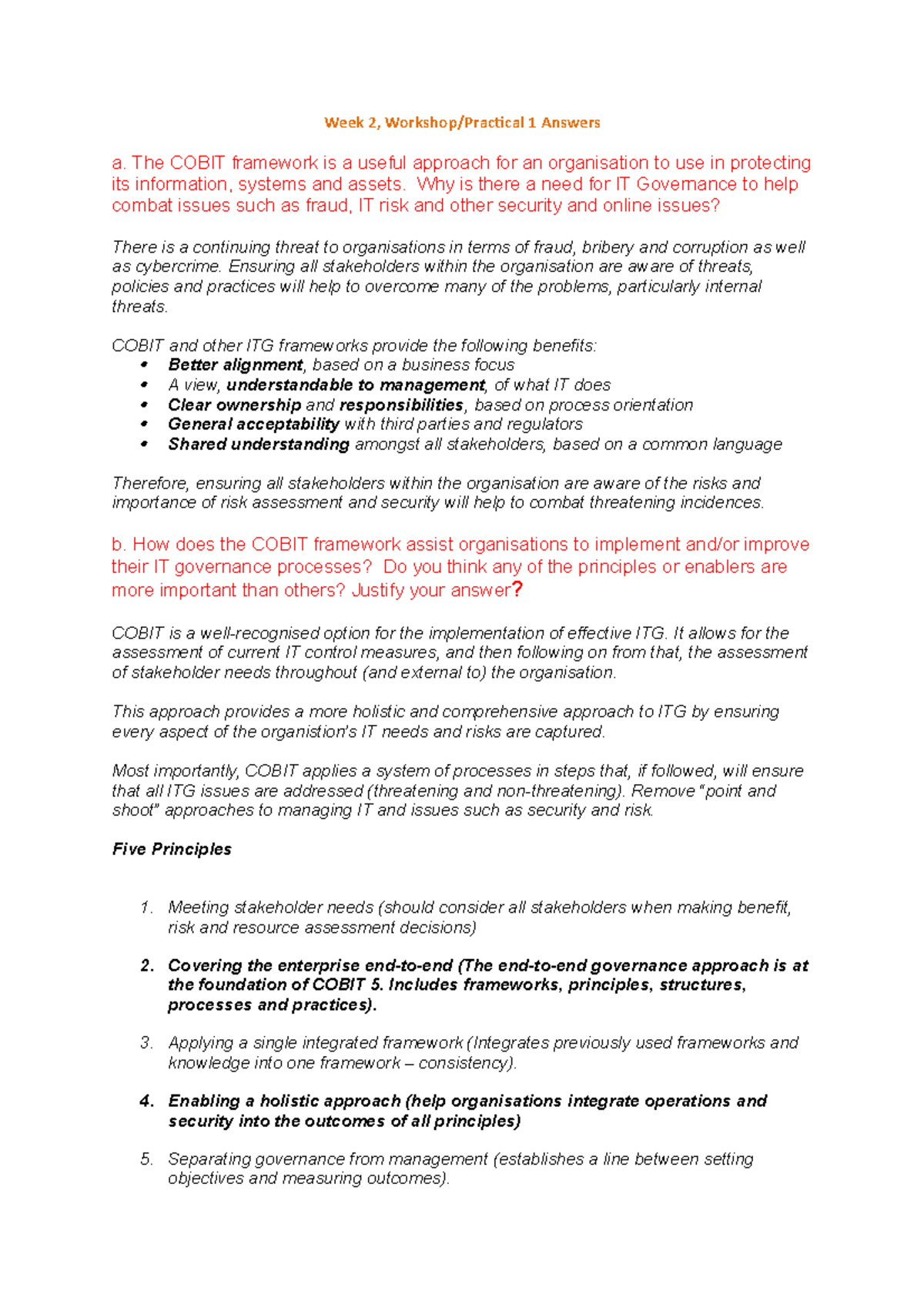 AYB115 Tutorial 1 Week 2 IT Governance Sem 1 2022 Solutions - Week 2 ...