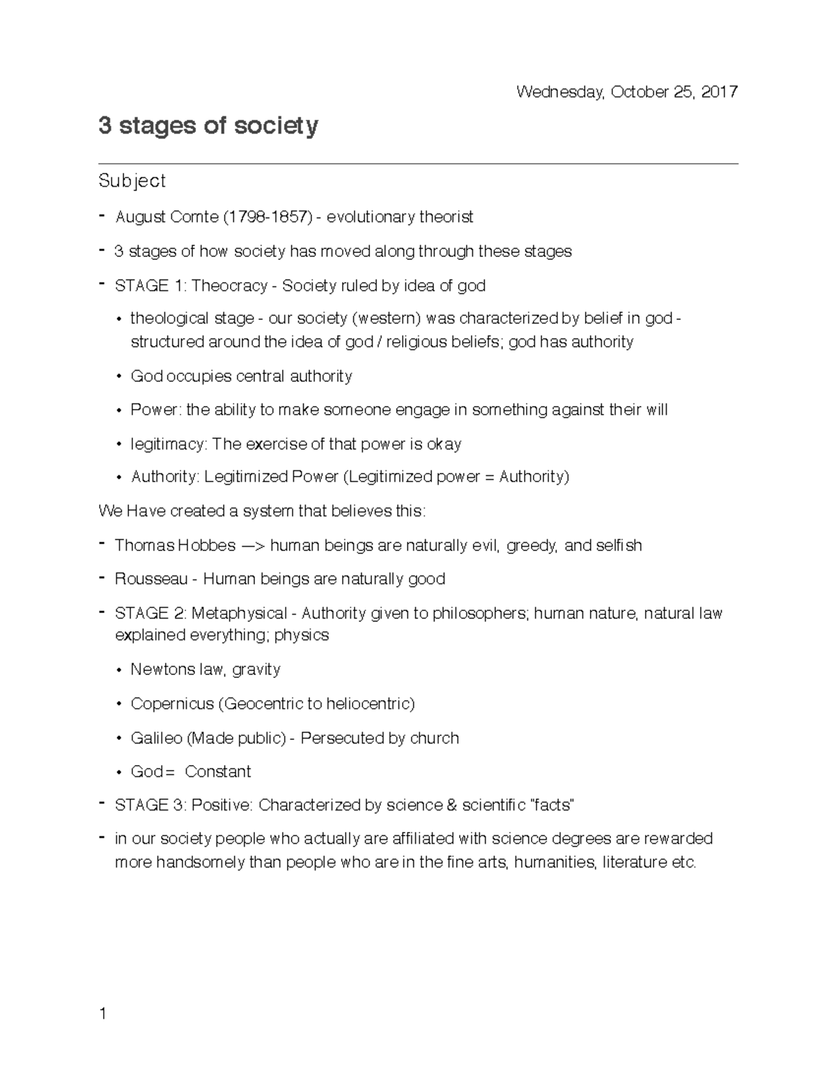 SOC101 10:25:17 - Professor Choi - Wednesday, October 25, 2017 3 stages ...