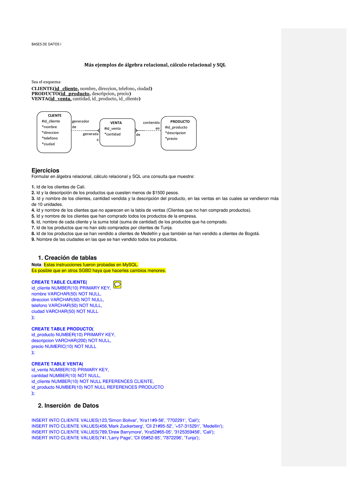 Solución base de datos algebra relacional - Más ejemplos de álgebra ...