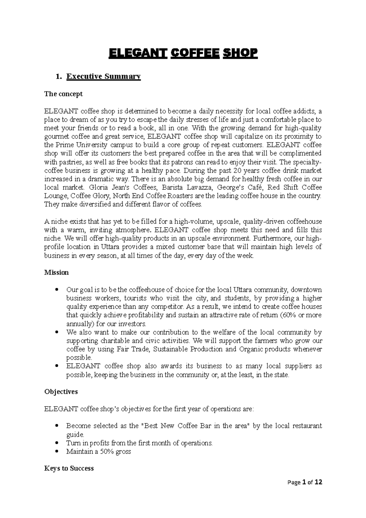 Business Plan Elegant coffee shop - ELEGANT COFFEE SHOP 1. Executive ...