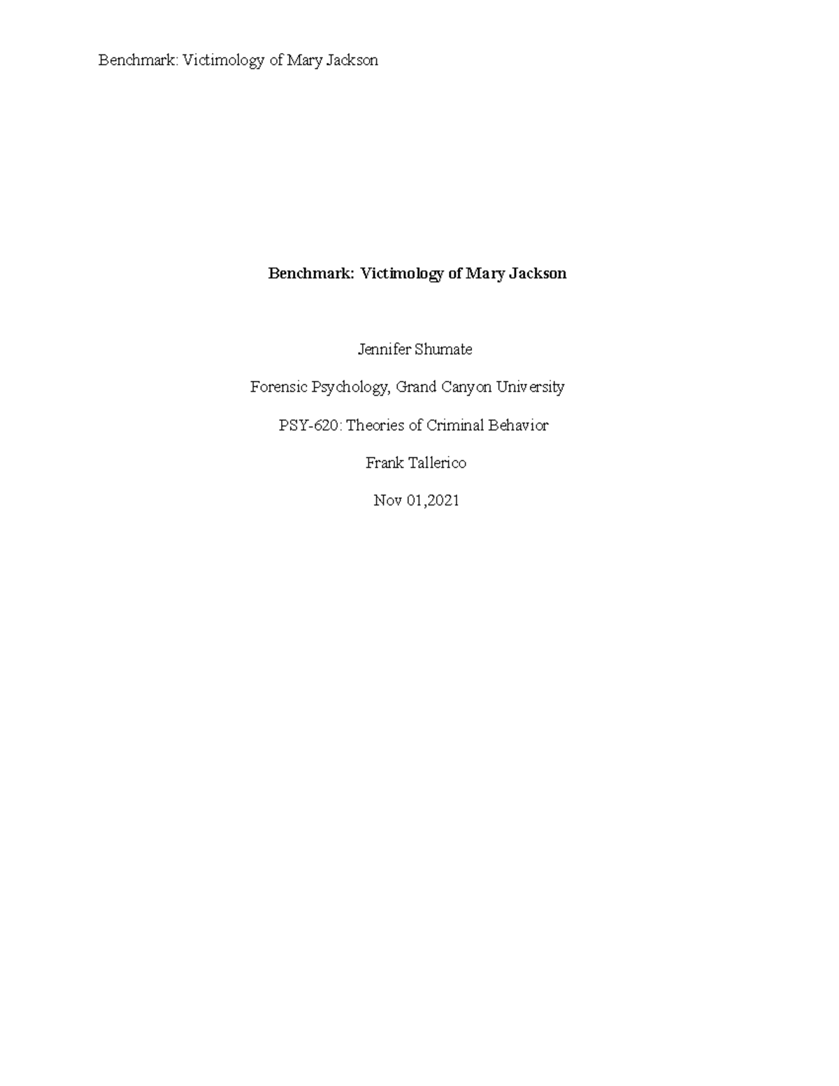 Benchmark victimology mary jackson - Benchmark: Victimology of Mary ...