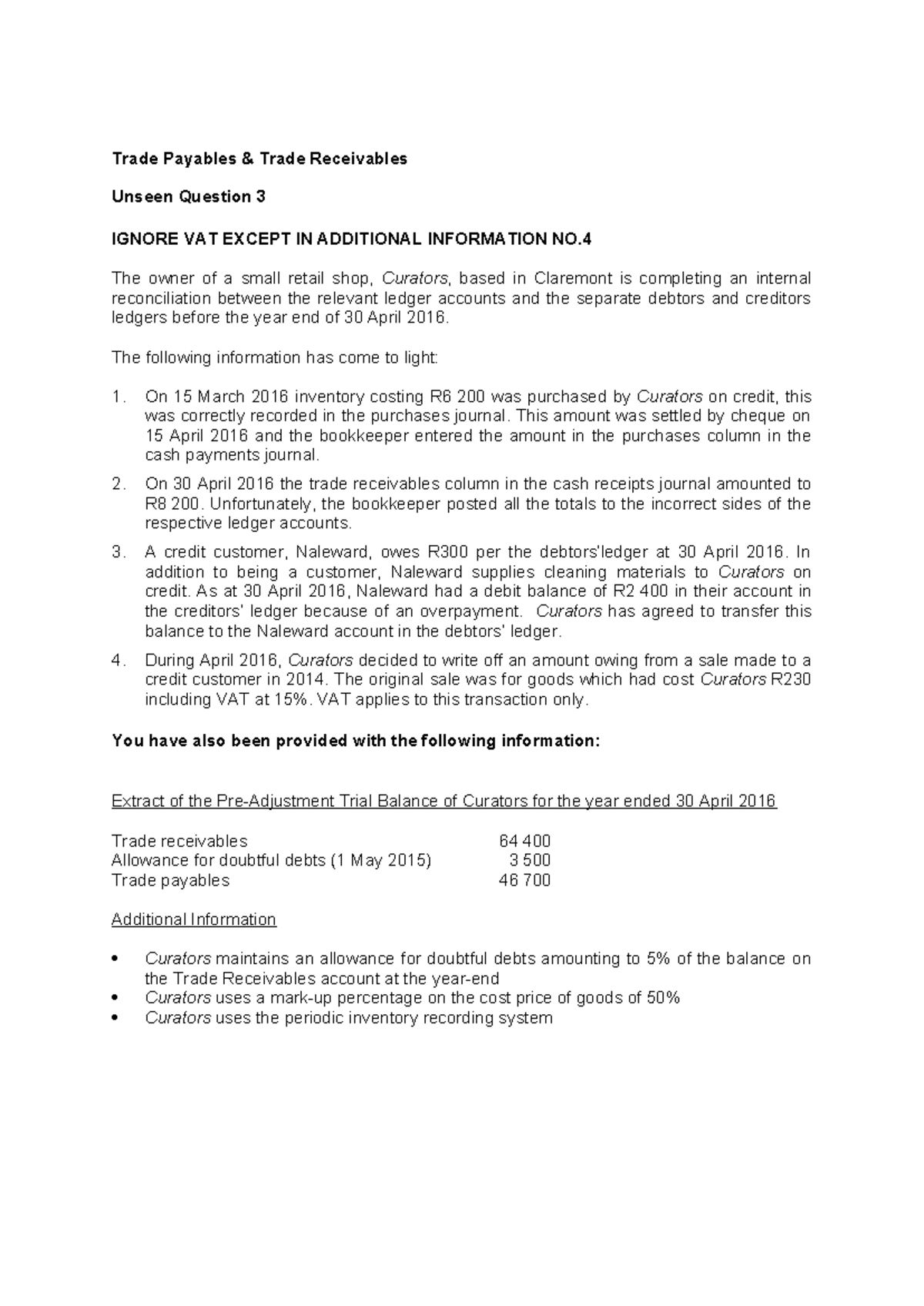 Unseen Question 3 and 4 Solution - Trade Payables & Trade Receivables ...