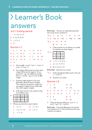 Maths 7 workbook answers - Workbook answers 10 a 3 + 4 − 10 − −5 −10 2 ####### −3 4 − ####### − ...
