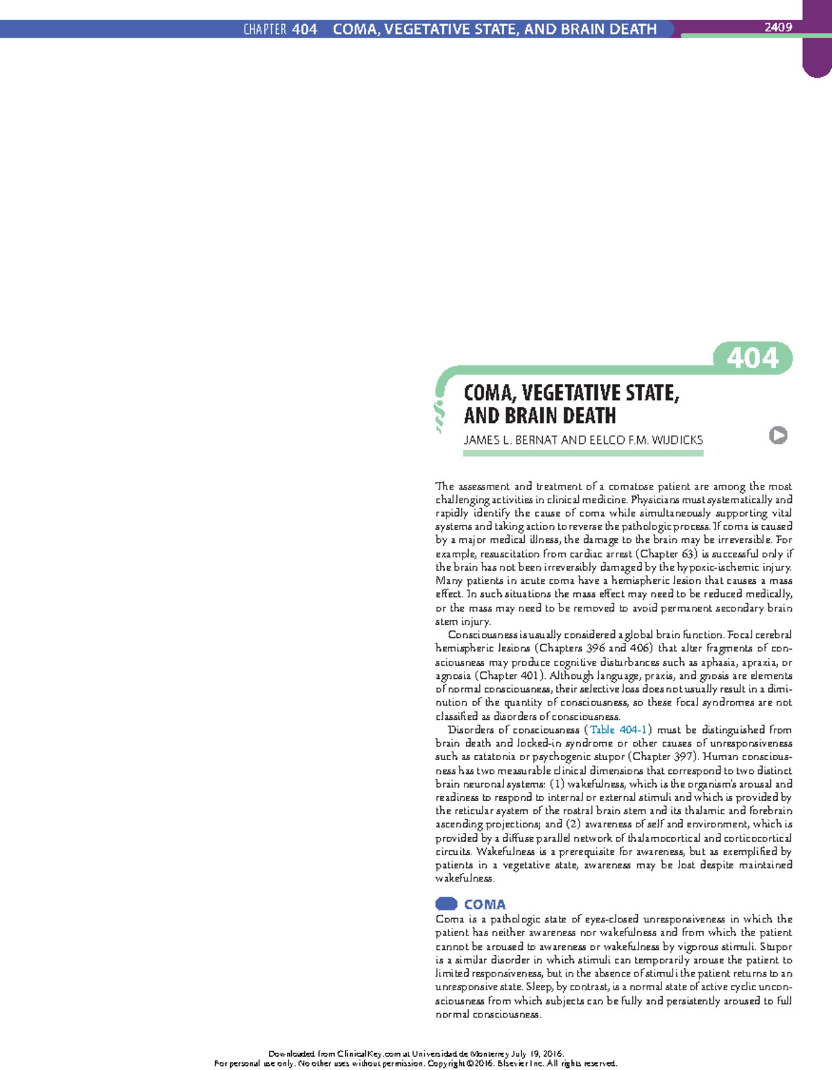 COMA Cecil - aaaaa - 404 COMA, VEGETATIVE STATE, AND BRAIN DEATH JAMES ...