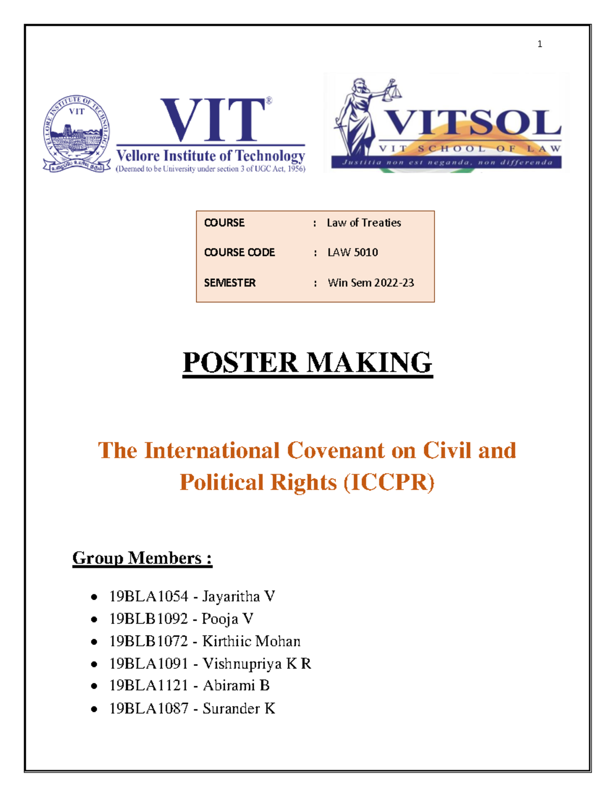 Poster Iccpr - Assignment - POSTER MAKING The International Covenant on ...