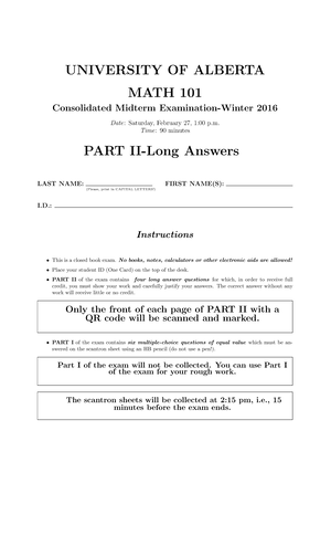 Practice Midterms - UNIVERSITY OF ALBERTA MATH 101 Consolidated Midterm ...