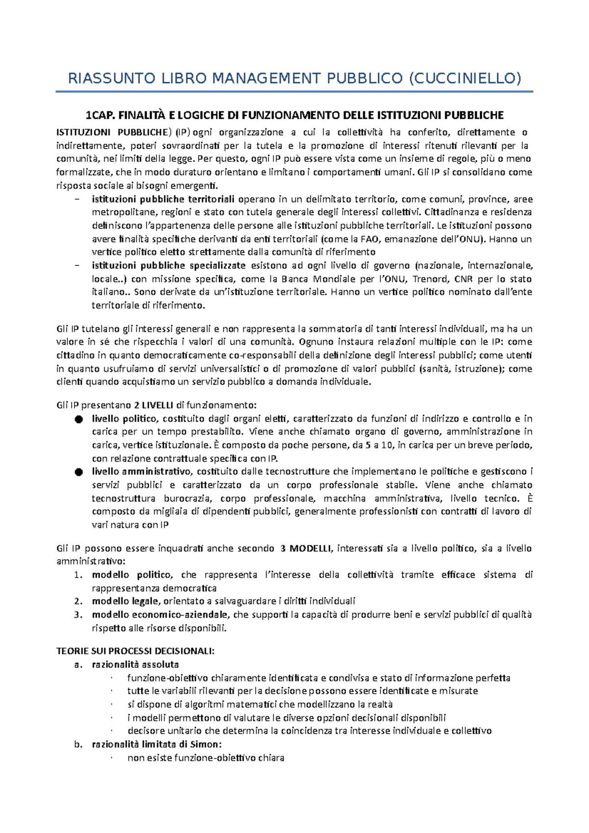 1 CAP Comparative Public Management-Cucciniello - RIASSUNTO LIBRO ... 1 CAP Comparative Public Management-Cucciniello - RIASSUNTO LIBRO ...