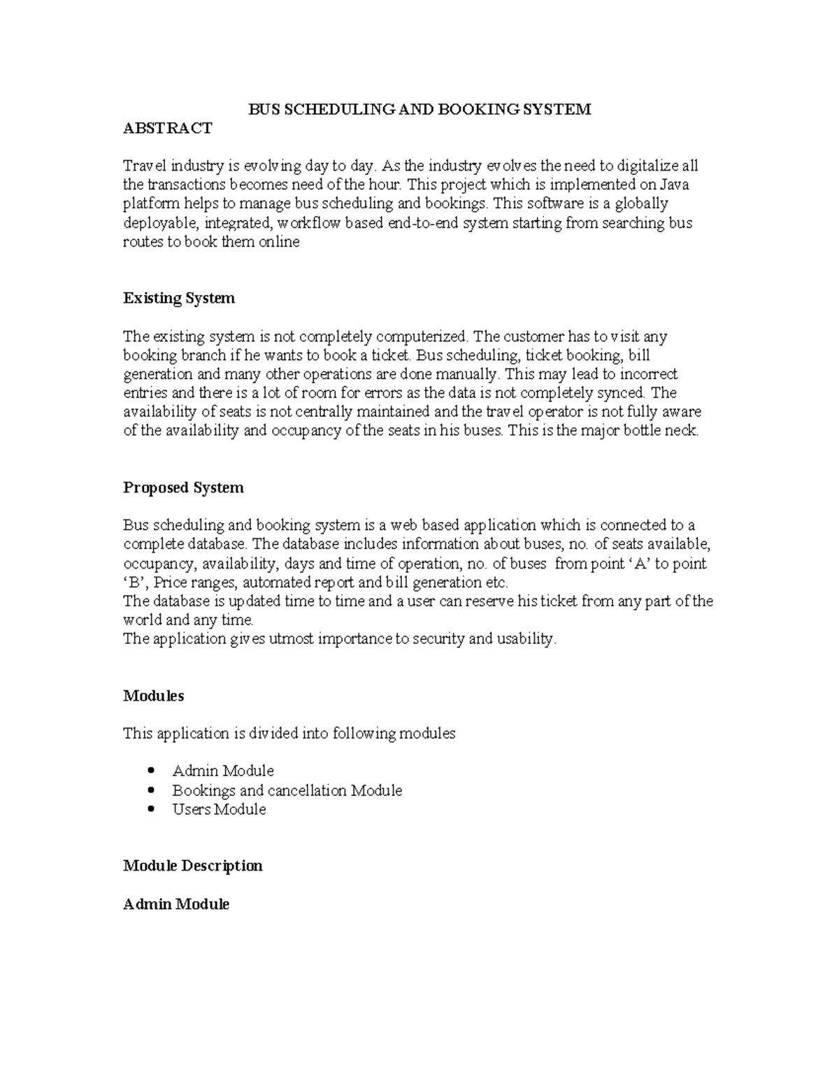 Bus Scheduling and Booking System Abstract - BUS SCHEDULING AND BOOKING ...